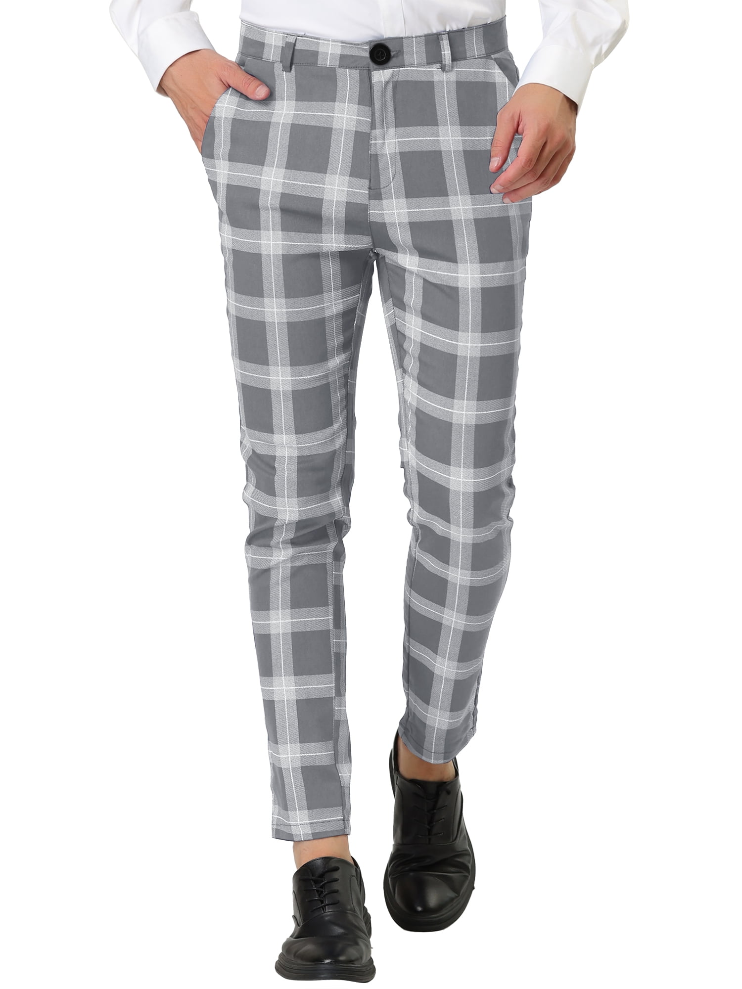INSPIRE CHIC Men's Plaid Dress Pants Classic Slim Fit Chino Business ...