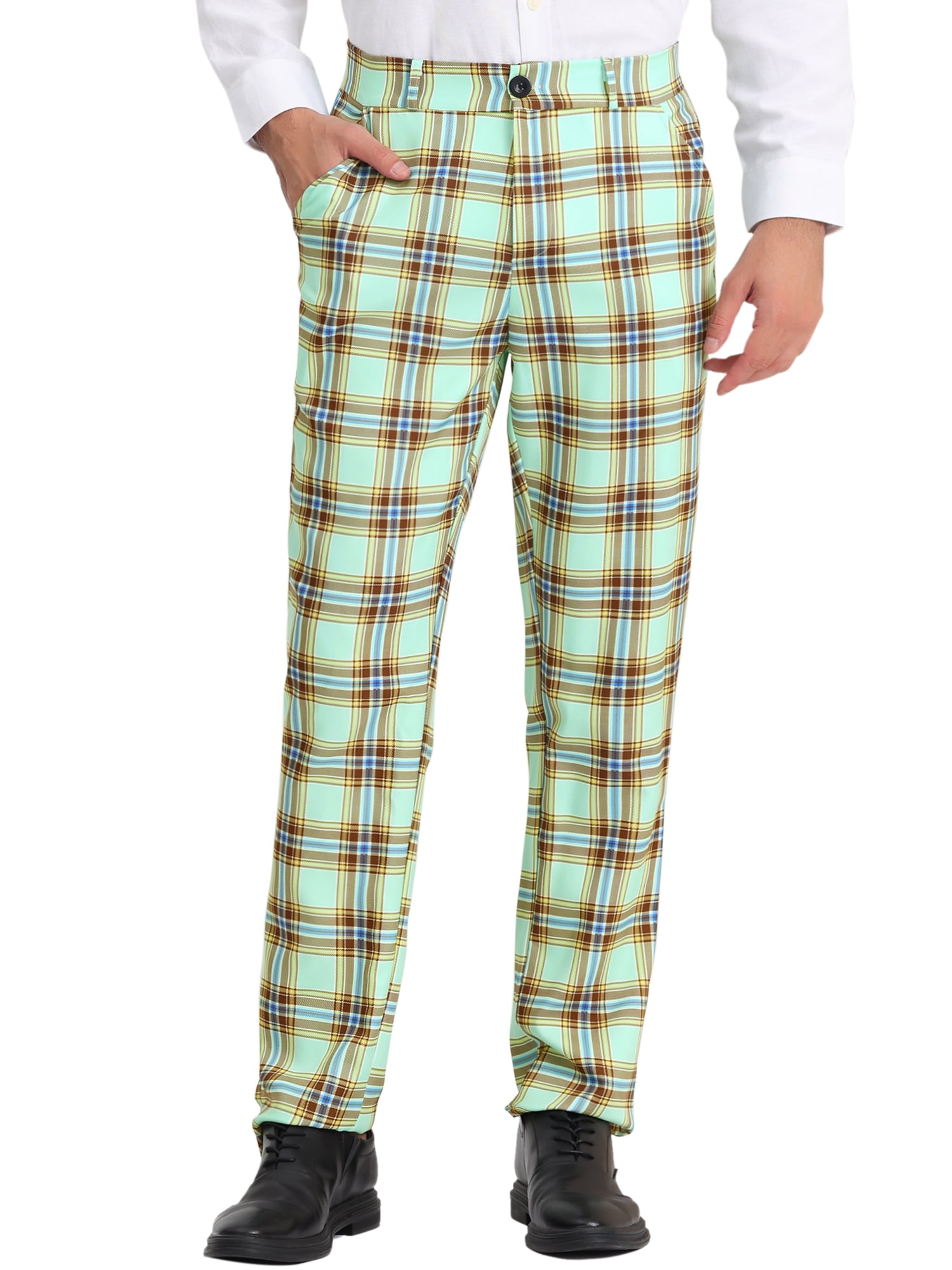INSPIRE CHIC Men's Pants Plaid Mid-Waist Classic Business Checked Dress ...
