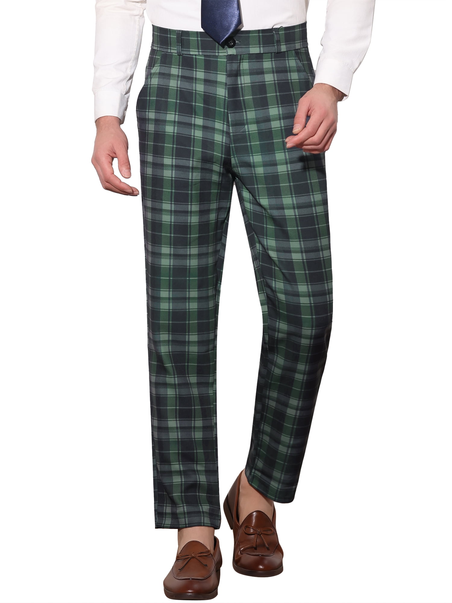 INSPIRE CHIC Men's Pants Plaid Mid-Waist Classic Business Checked Dress ...
