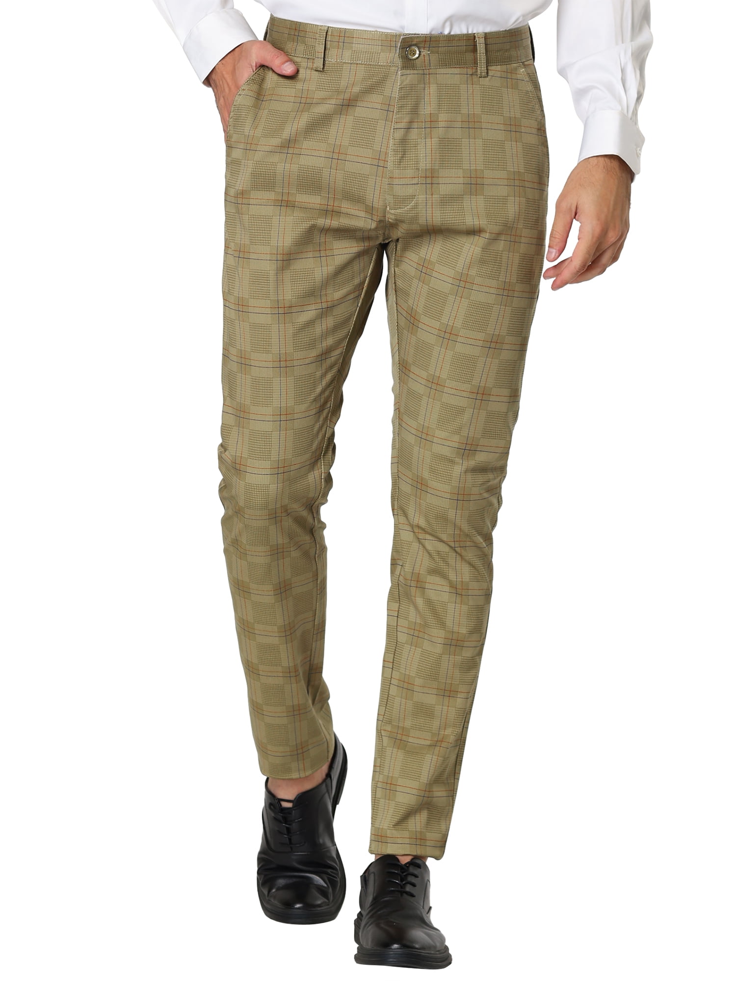 Lars Amadeus Men's Plaid Dress Pants Slim Fit Flat Front Business Check ...