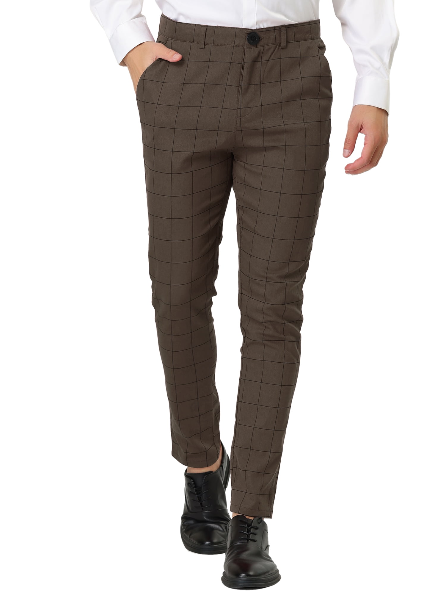 INSPIRE CHIC Men's Plaid Dress Slim Fit Checked Business Pants with ...