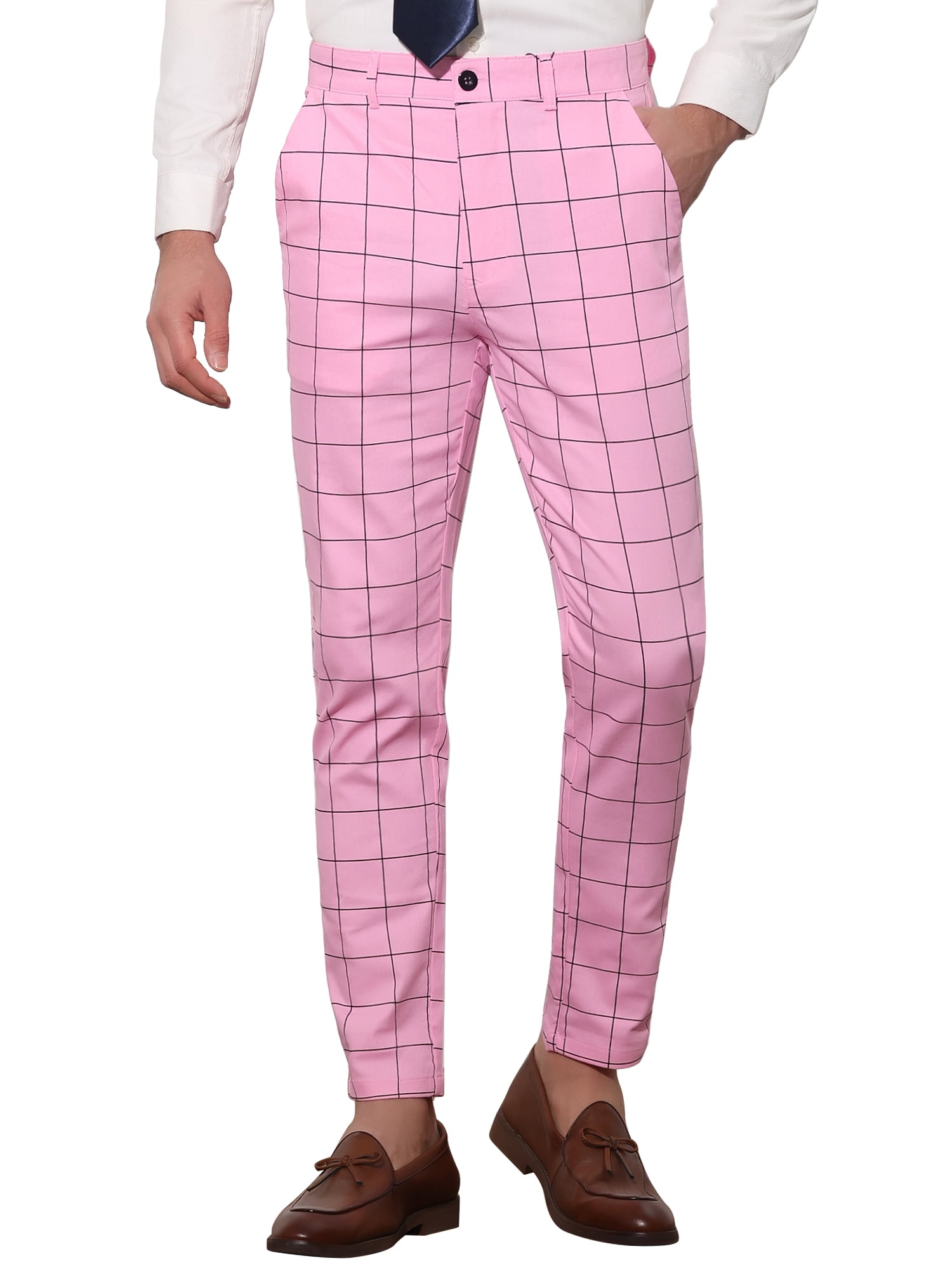 Lars Amadeus Men's Plaid Dress Slim Fit Checked Business Pants with ...