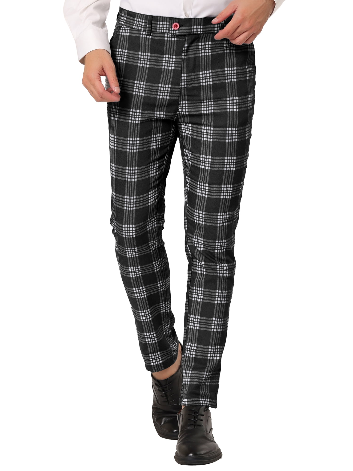 INSPIRE CHIC Men's Plaid Pants Casual Slim Fit Flat Front Check Dress ...