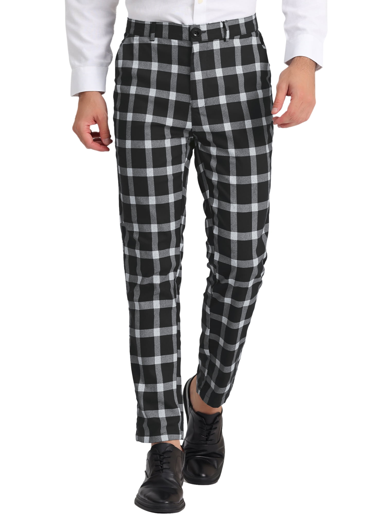 INSPIRE CHIC Men's Plaid Pants Casual Slim Fit Flat Front Check Dress ...