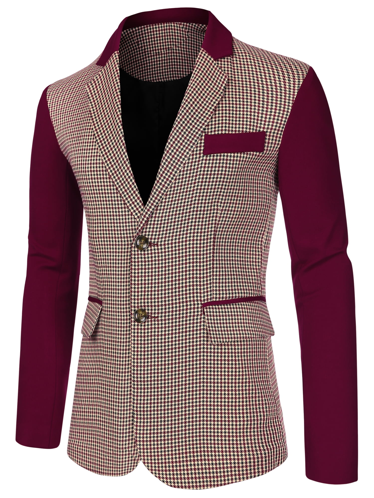 INSPIRE CHIC Men's Plaid Pattern Blazer Slim Fit Casual Sports Coat L ...