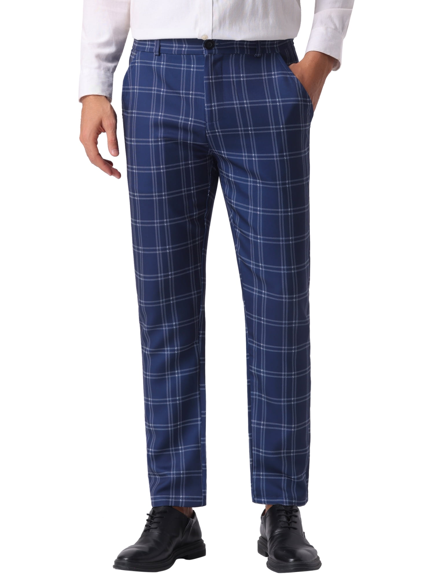 INSPIRE CHIC Men's Plaid Slacks Regular Fit Flat Front Work Prom ...