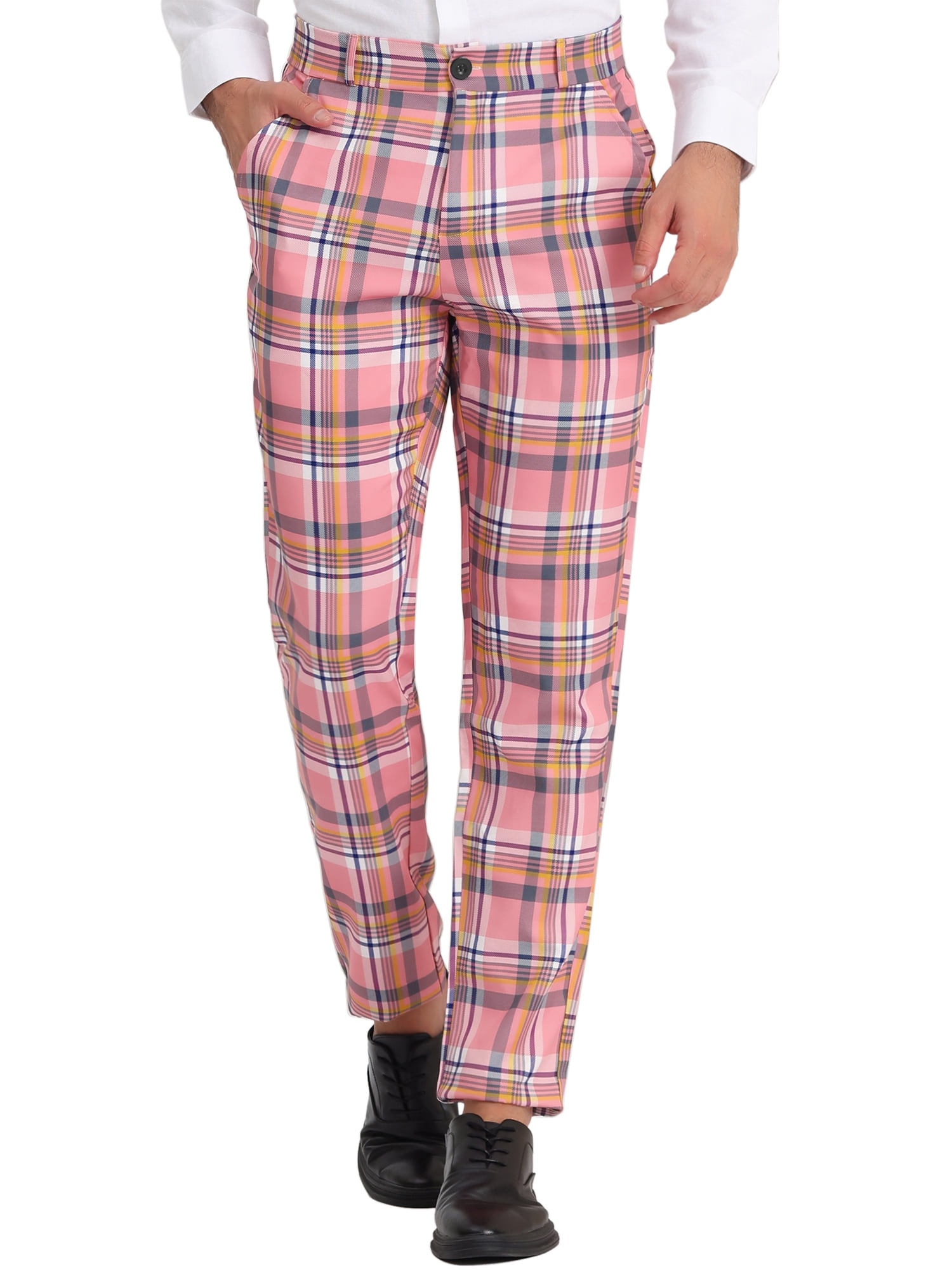 INSPIRE CHIC Men's Plaid Slacks Regular Fit Flat Front Work Prom ...
