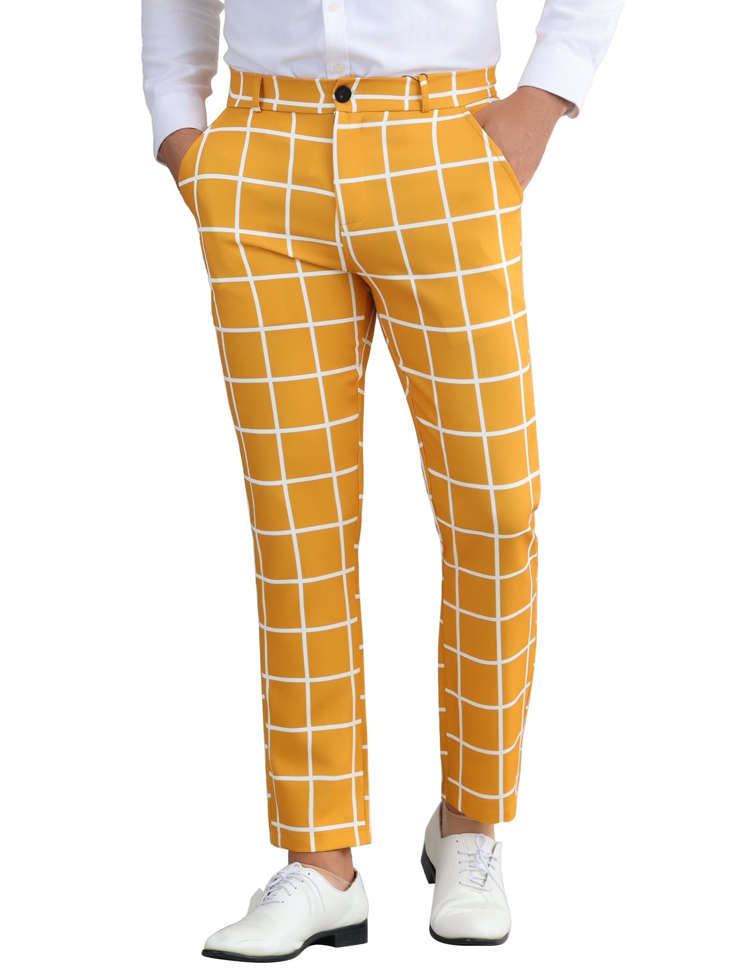 INSPIRE CHIC Men's Plaid Slacks Regular Fit Flat Front Work Prom ...