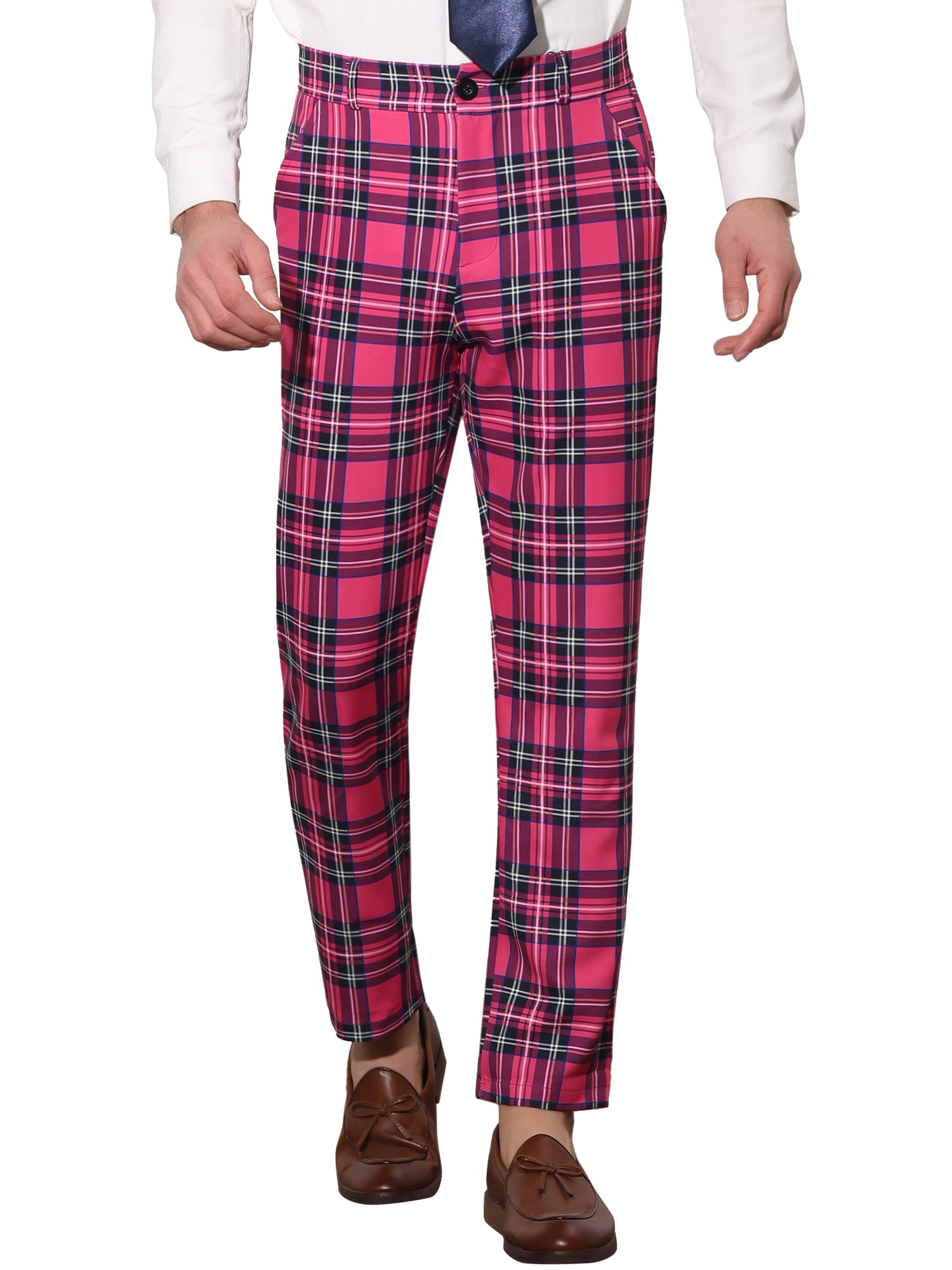 INSPIRE CHIC Men's Plaid Slacks Regular Fit Flat Front Work Prom ...