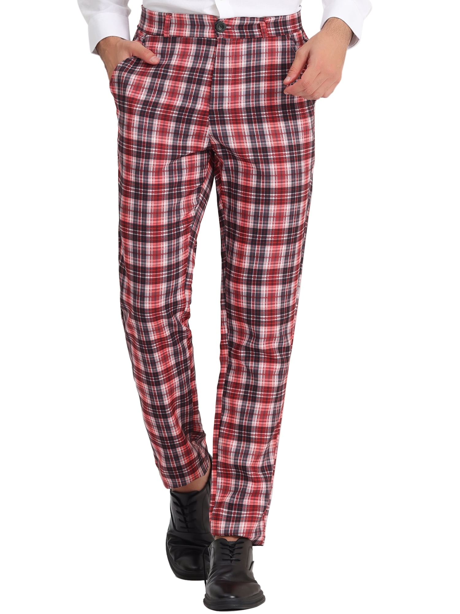 INSPIRE CHIC Men's Plaid Slacks Regular Fit Flat Front Work Prom ...