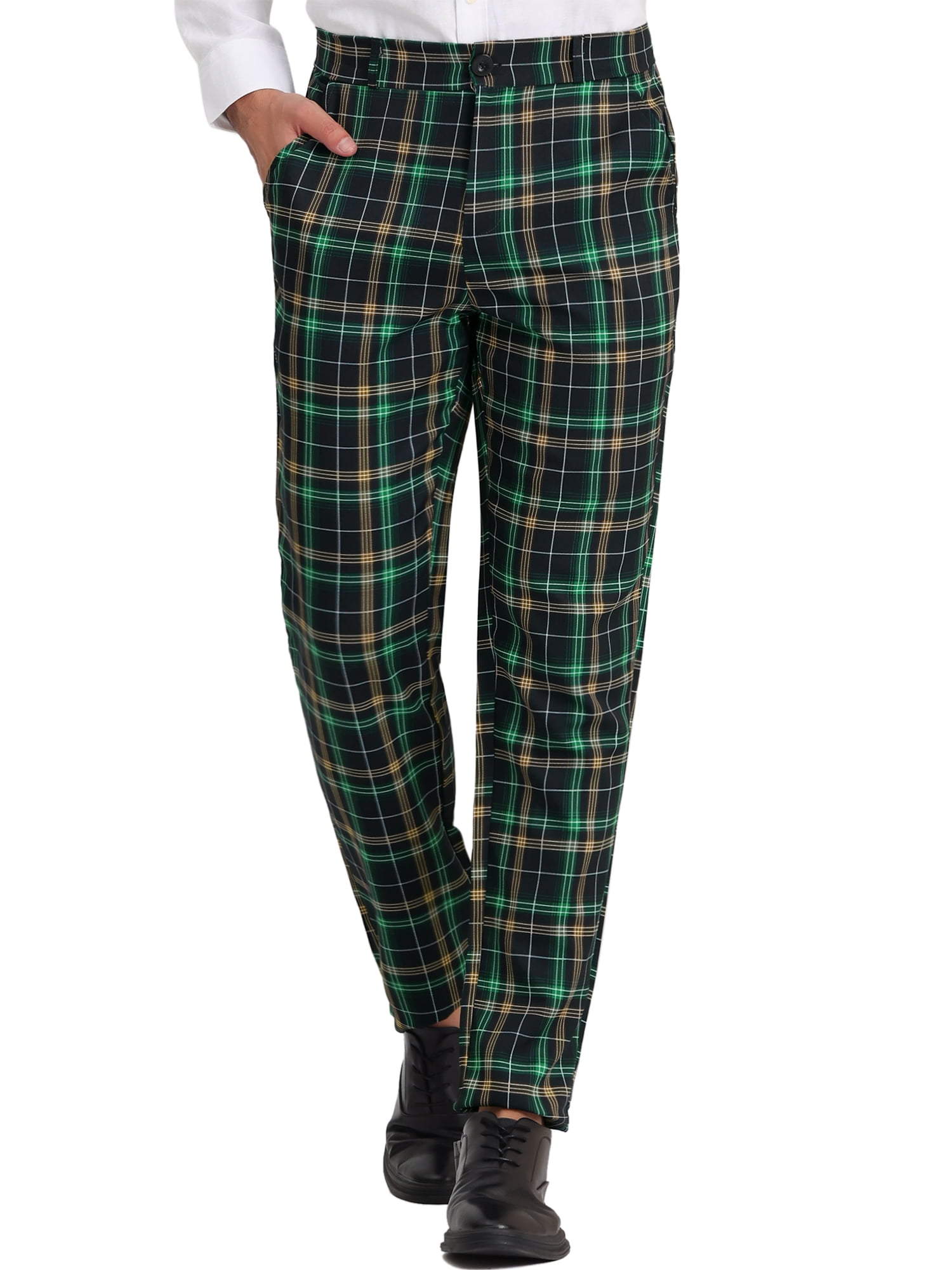 INSPIRE CHIC Men's Plaid Slacks Regular Fit Flat Front Work Prom ...