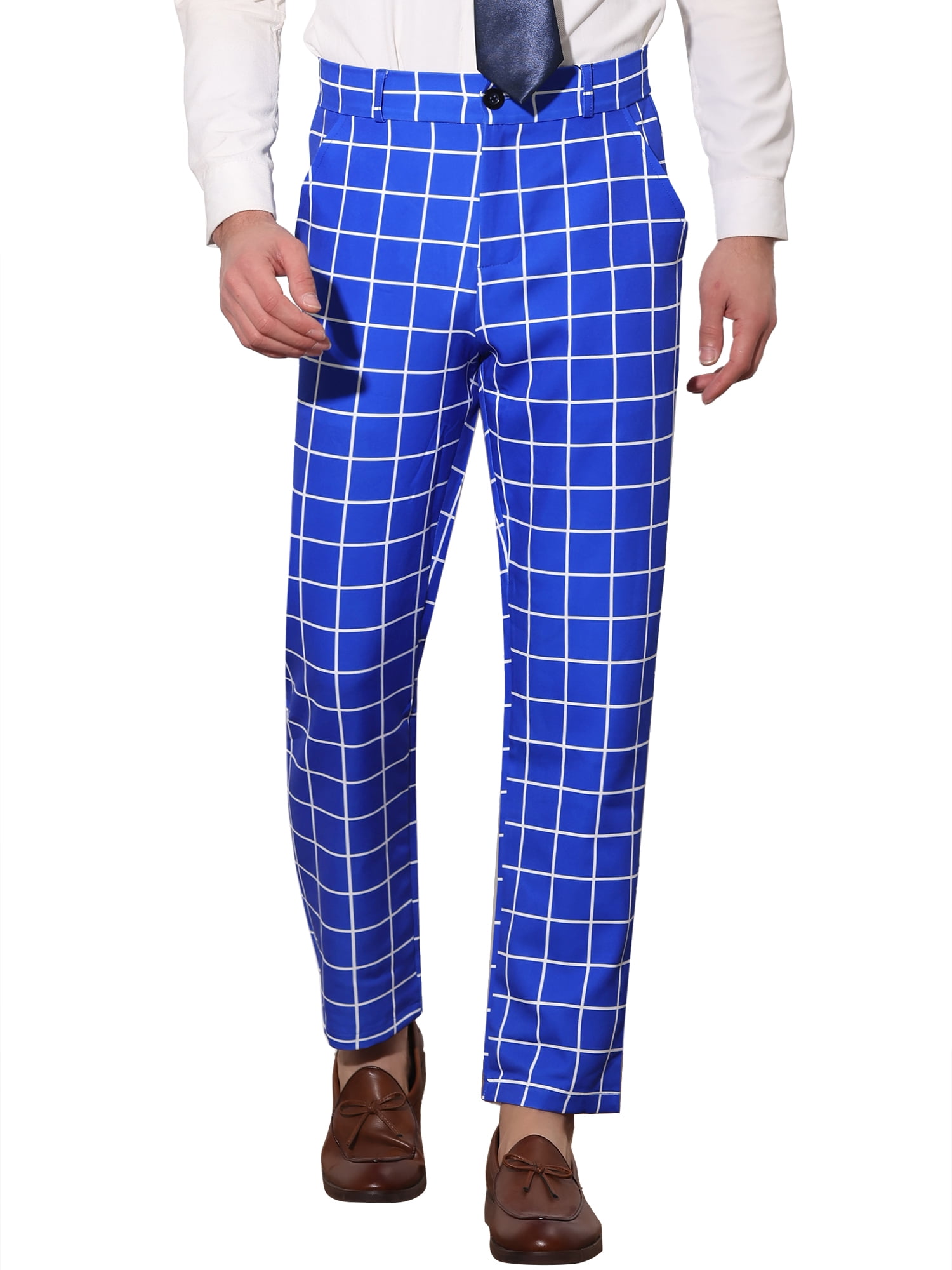 Lars Amadeus Men's Plaid Slacks Regular Fit Flat Front Work Prom ...