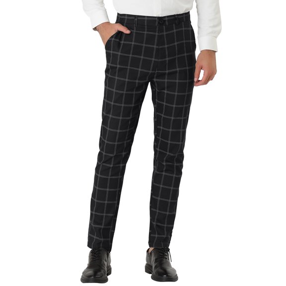 Unique Bargains Men's Plaid Dress Pants Casual Slim Fit Checkered ...