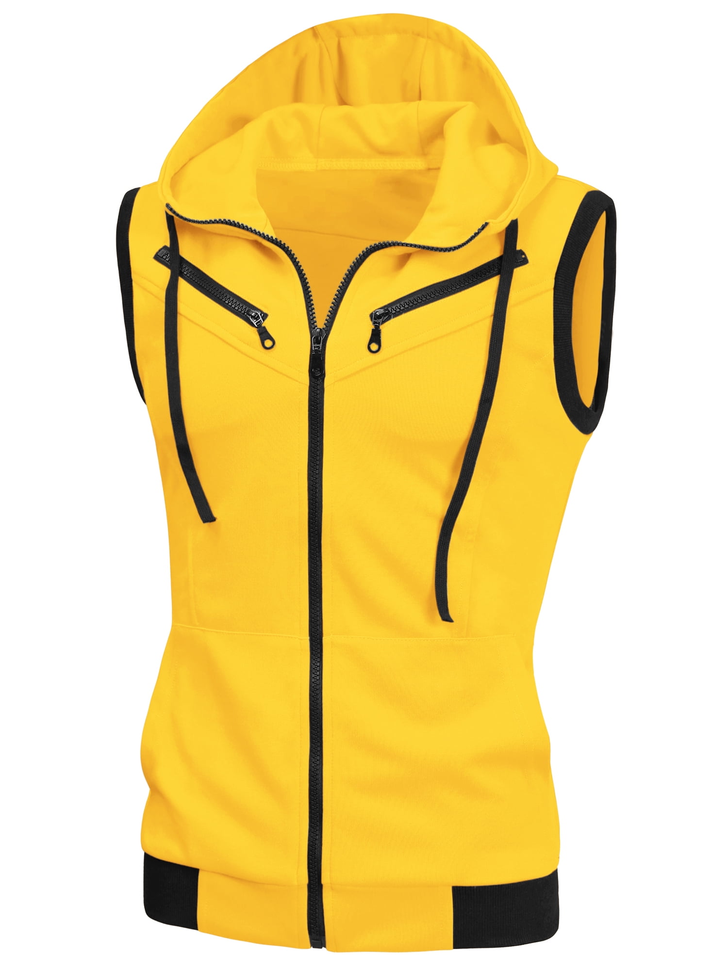 Lars Amadeus Men's Pocket Zip up Drawstring Hoodie Vest 34 Yellow ...