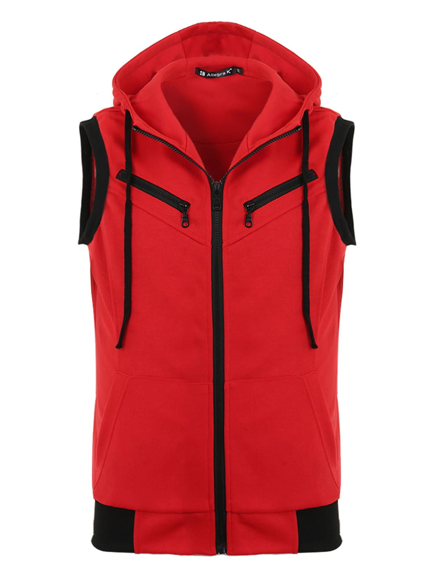 INSPIRE CHIC Men's Tailored Vest Hoodie Zip Up Sleeveless Drawstring ...