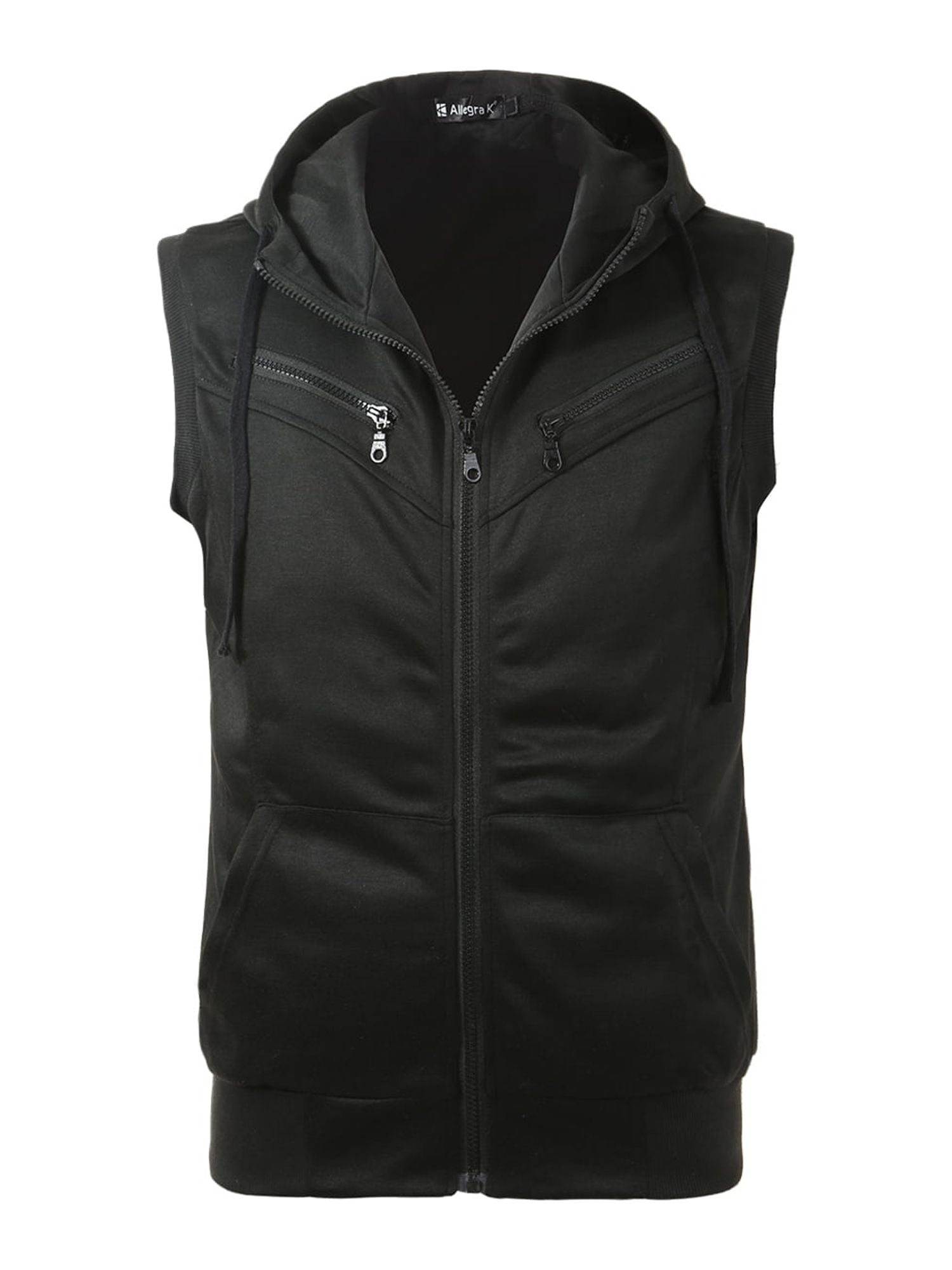 INSPIRE CHIC Men's Tailored Vest Hoodie Zip Up Sleeveless Drawstring ...