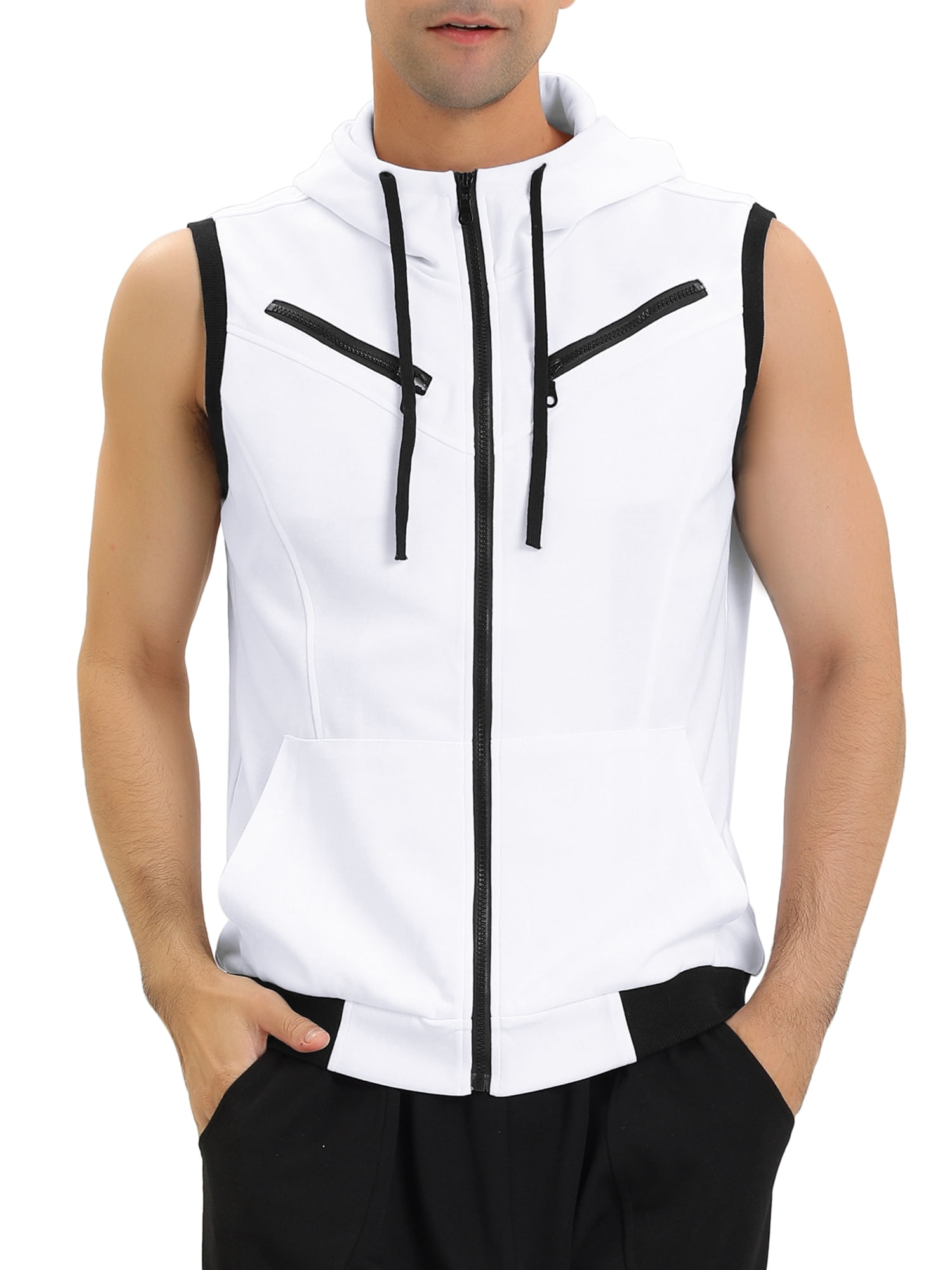 INSPIRE CHIC Men's Tailored Vest Hoodie Zip Up Sleeveless Drawstring ...