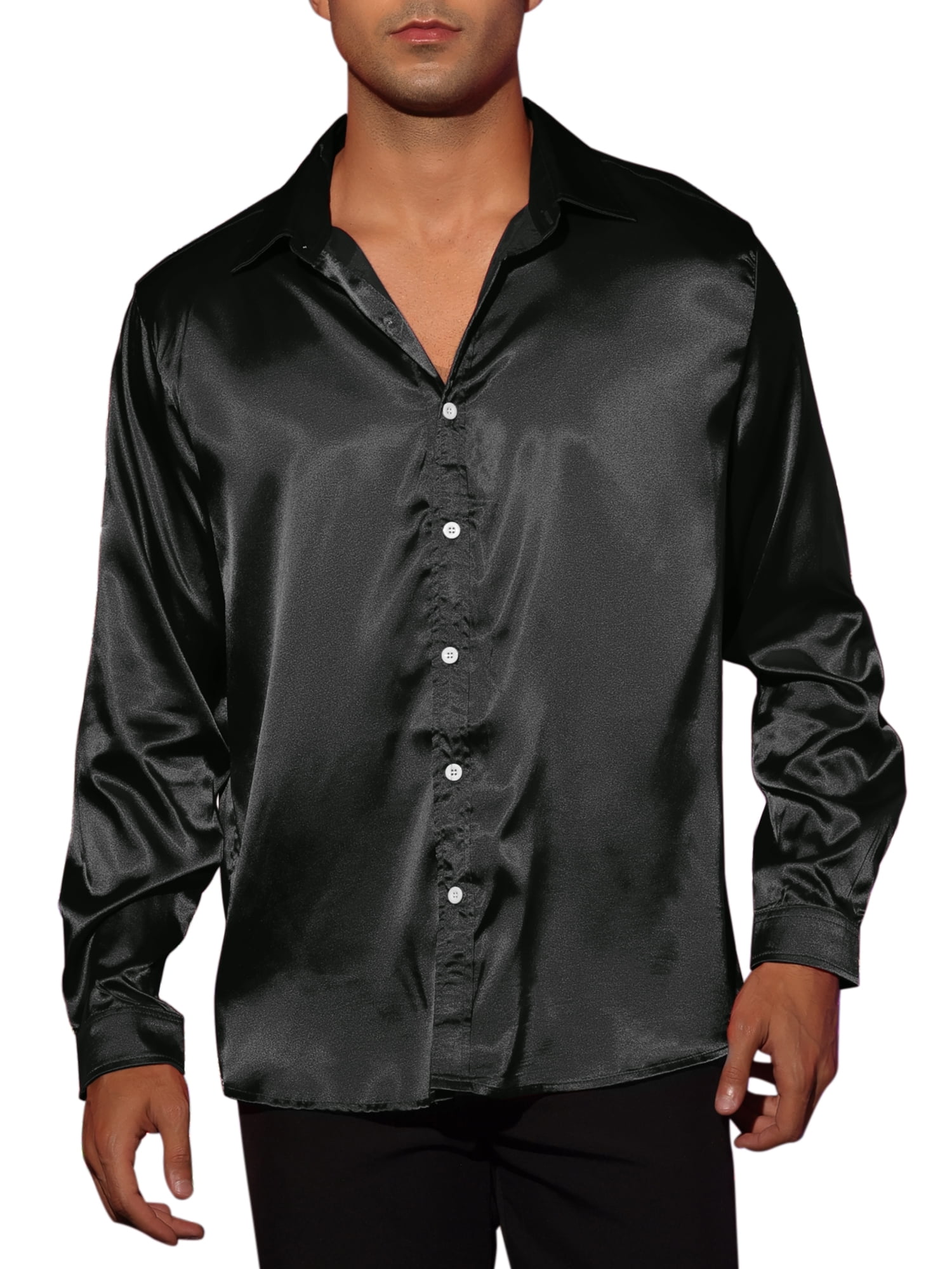 Lars Amadeus Men's Prom Satin Long Sleeves Button Down Slim Fit Formal ...