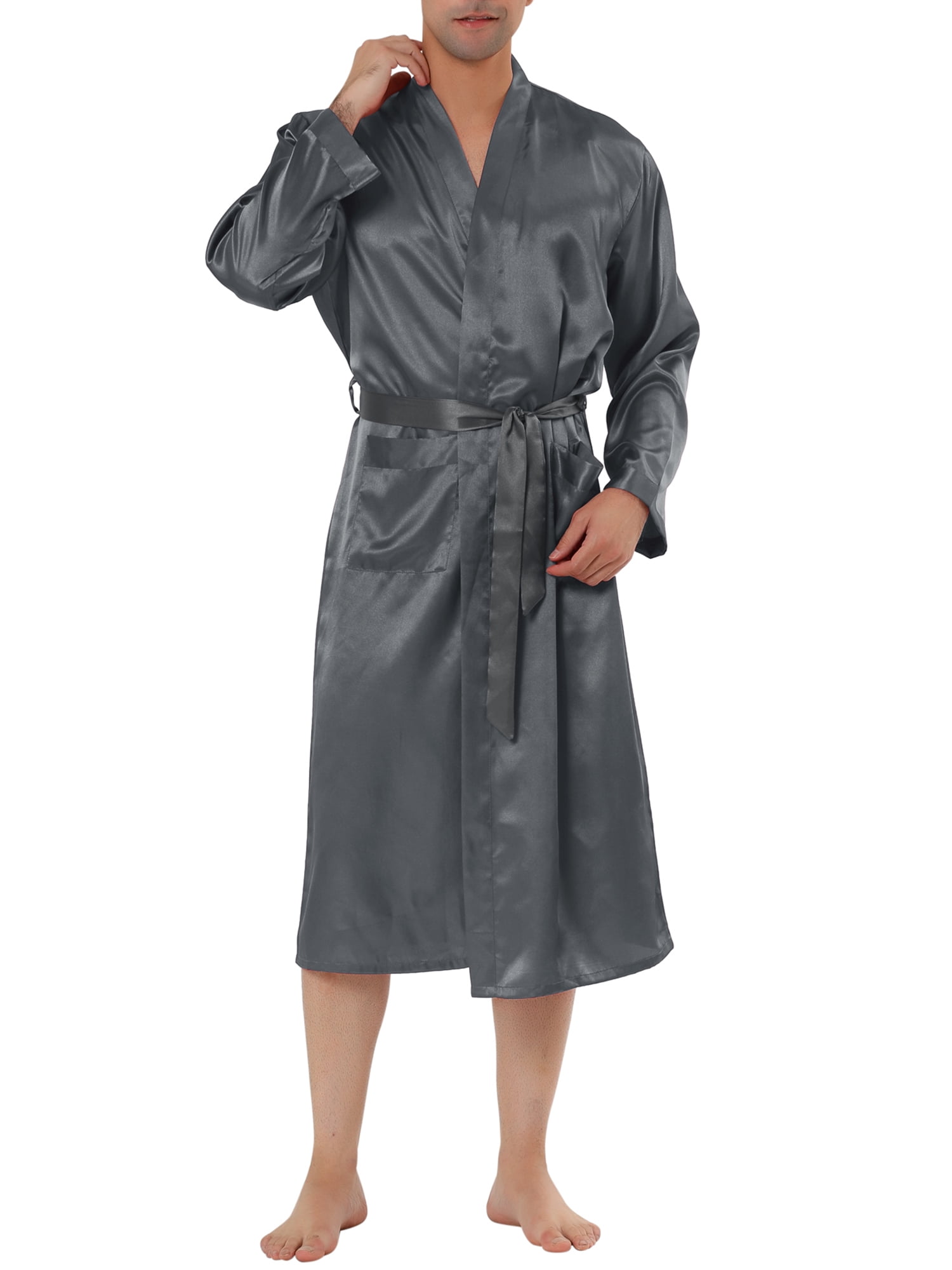 INSPIRE CHIC Father's Day Men's Nightdress Satin Robe Long Sleeve Tied ...
