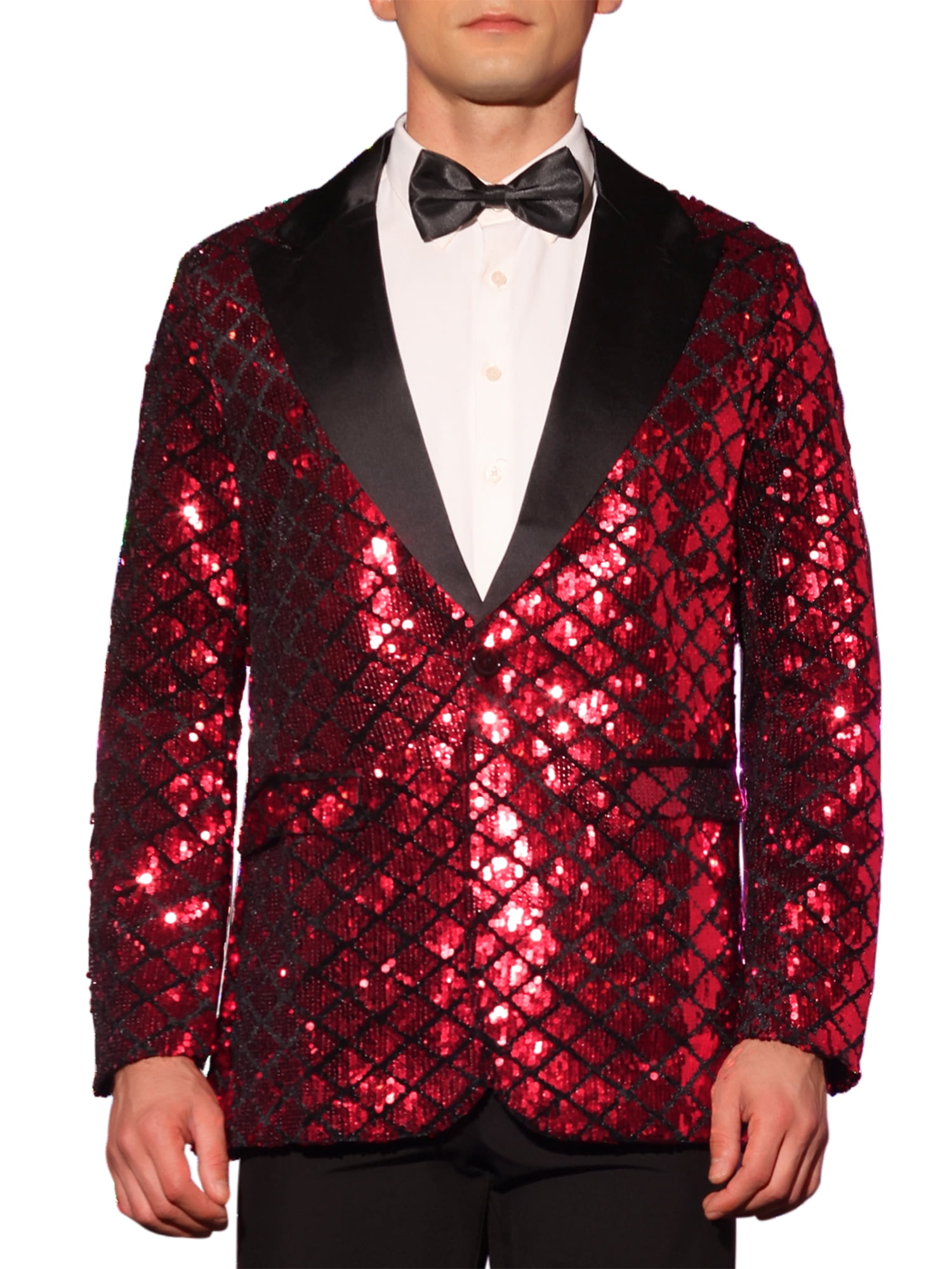 INSPIRE CHIC Men's Blazers Formal Tuxedo Peak Lapel One Button Glitter ...