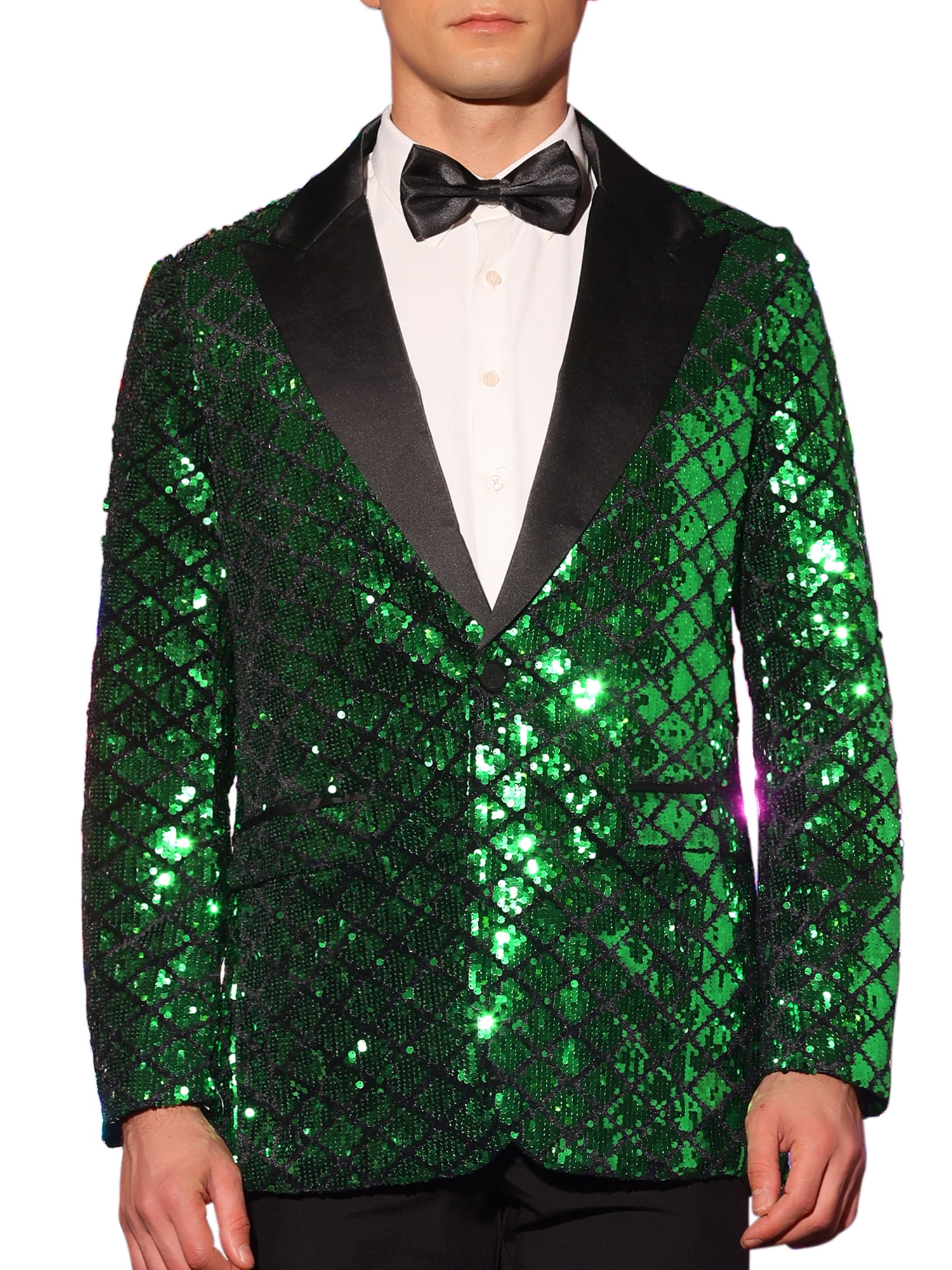 INSPIRE CHIC Men's Blazers Formal Tuxedo Peak Lapel One Button Glitter ...