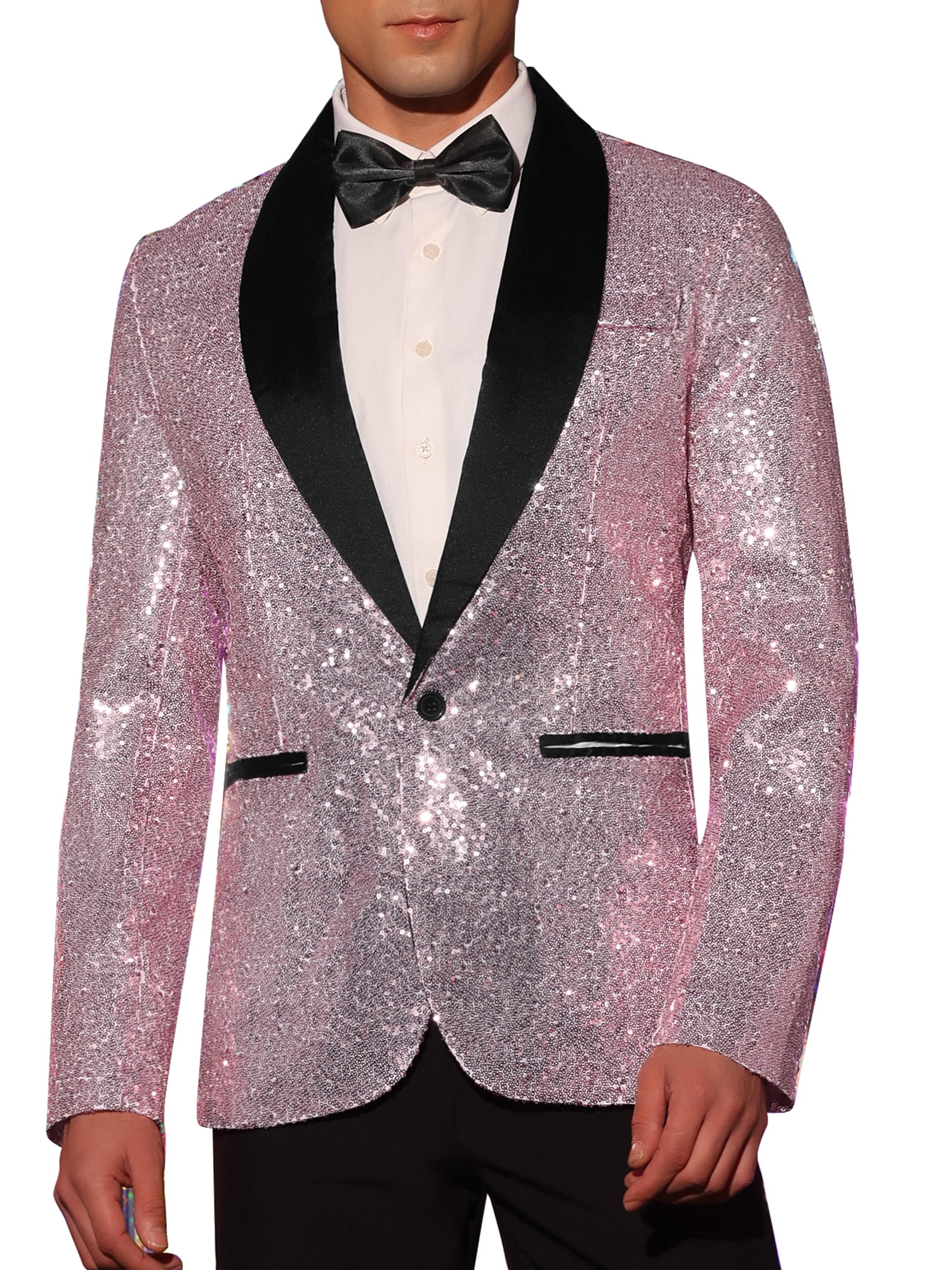 INSPIRE CHIC Men's Sequin Sport Coats Shawl Lapel Button Wedding Shiny ...