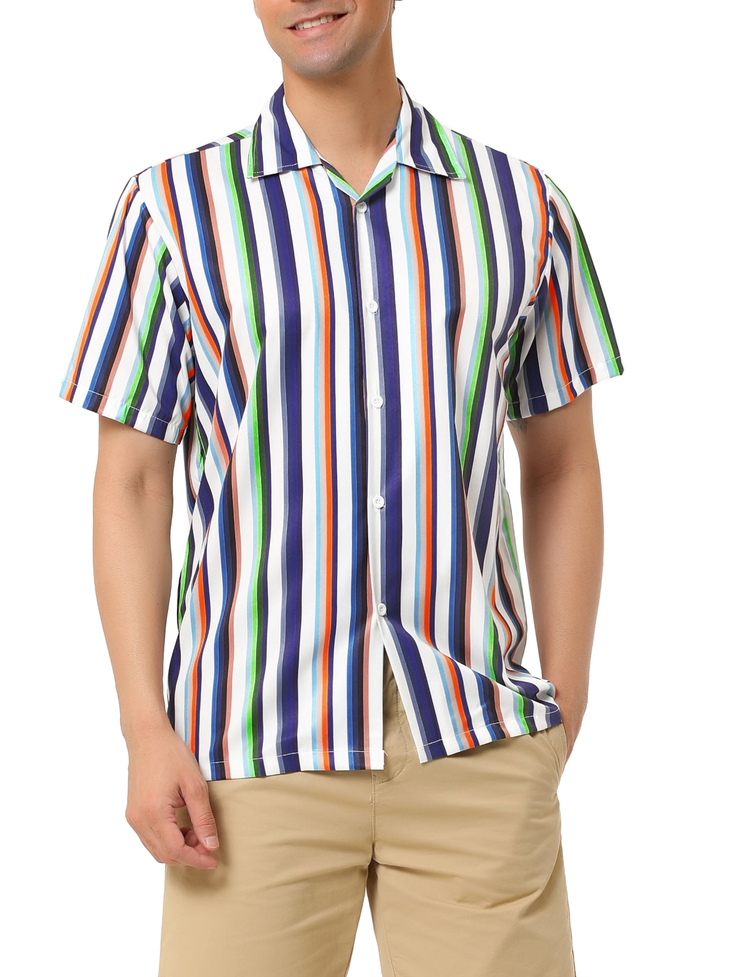 INSPIRE CHIC Men's Shirts Stripes Short Sleeve Color Block Summer ...