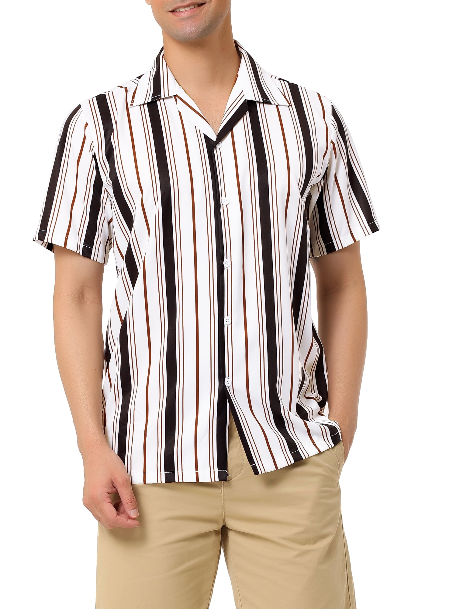 INSPIRE CHIC Men's Summer Stripe Printed Short Sleeves Color Block ...