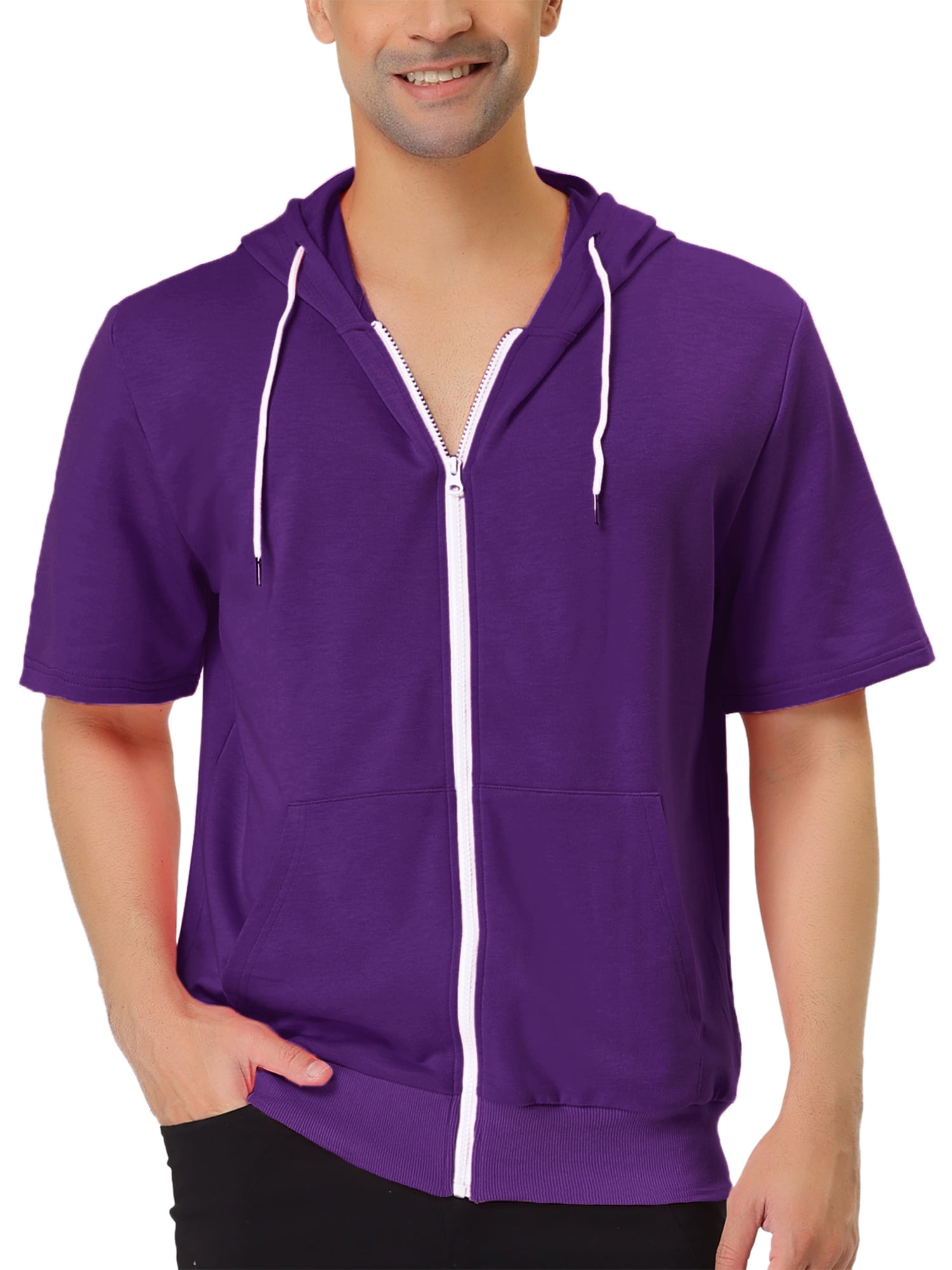 INSPIRE CHIC Men's Short Sleeve Hoodies Solid Color Zip Up Jackets with ...