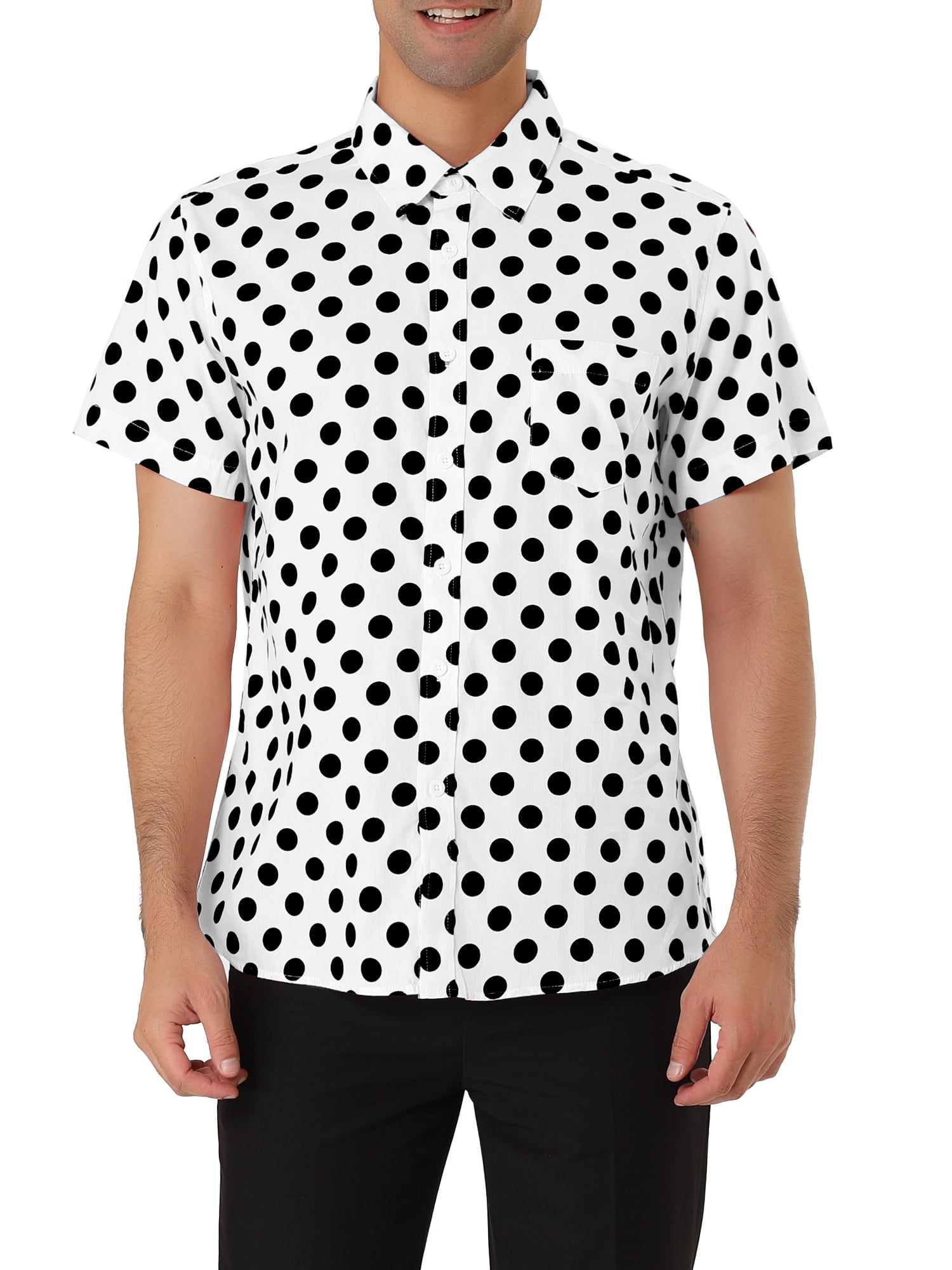 Lars Amadeus Men's Short Sleeves Polka Dots Button Down Shirt - Walmart.com