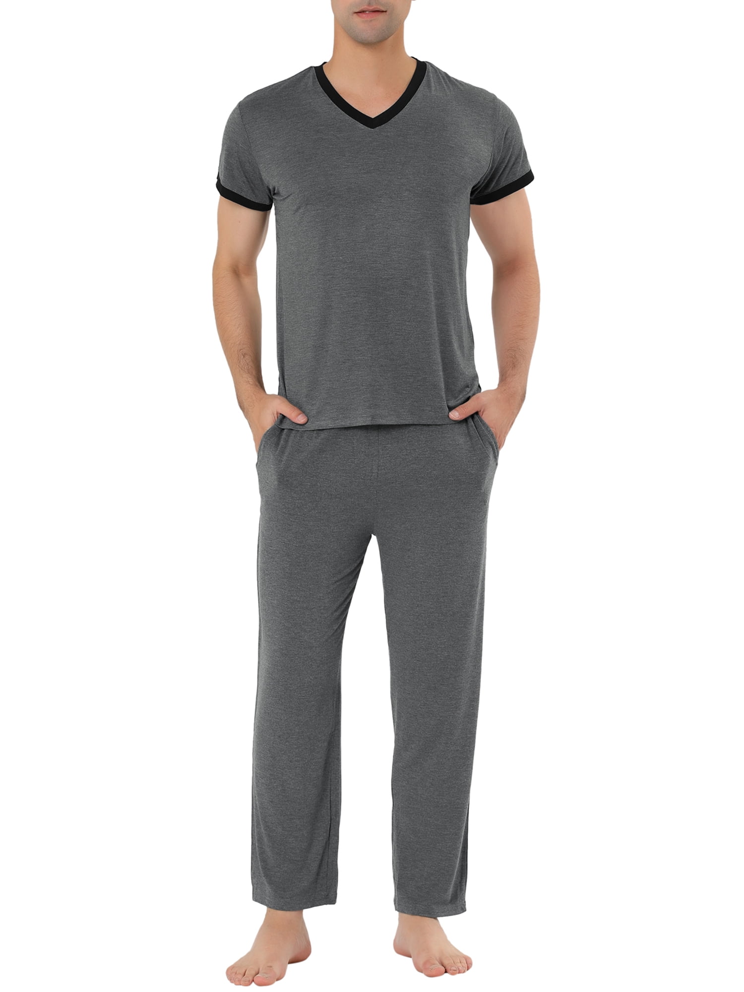 INSPIRE CHIC Men's Sleepwear Set V-Neck Short Sleeve and Bottoms Lounge ...