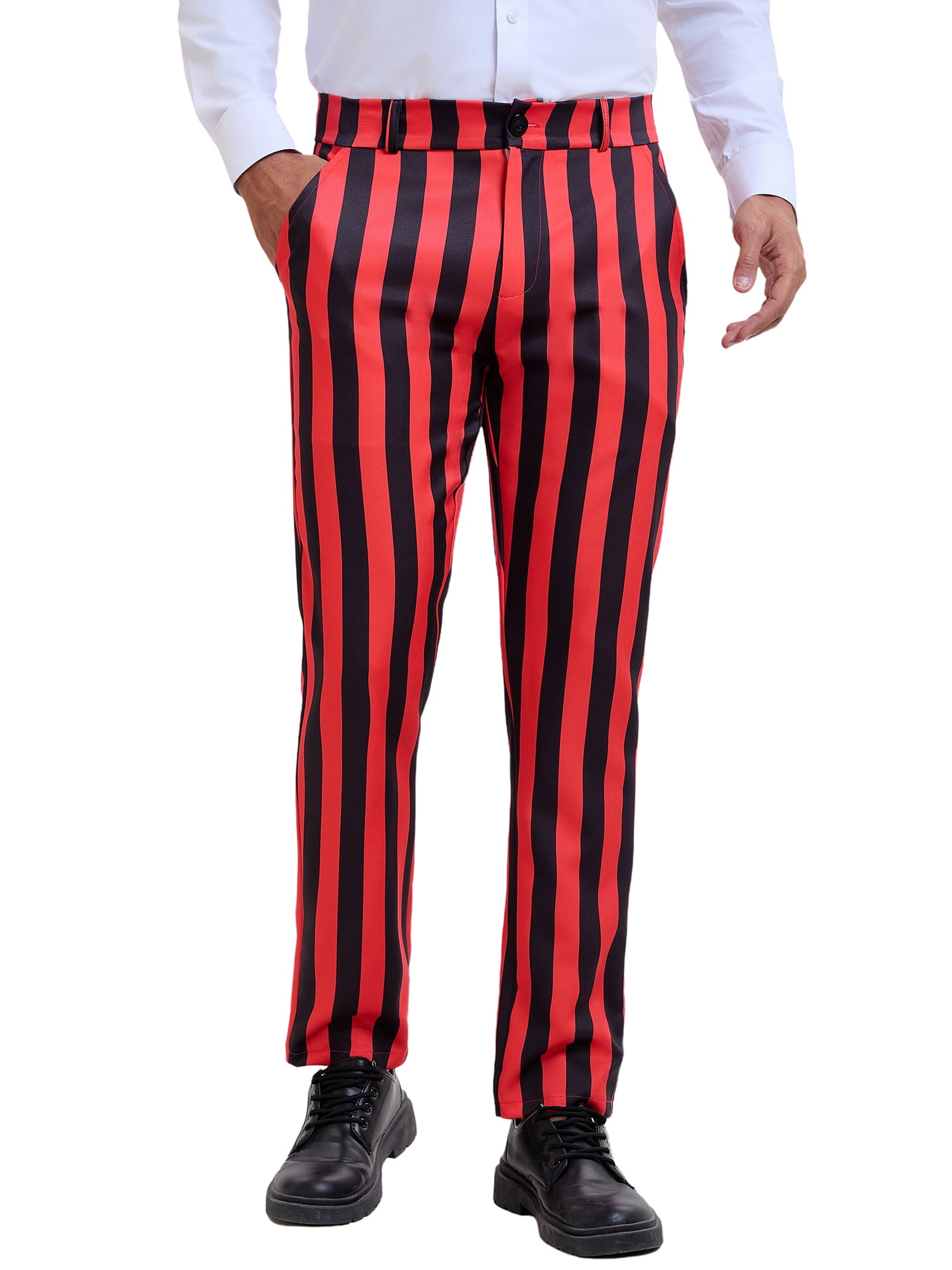 INSPIRE CHIC Men's Striped Dress Pant Classic Fit Flat Front Business ...