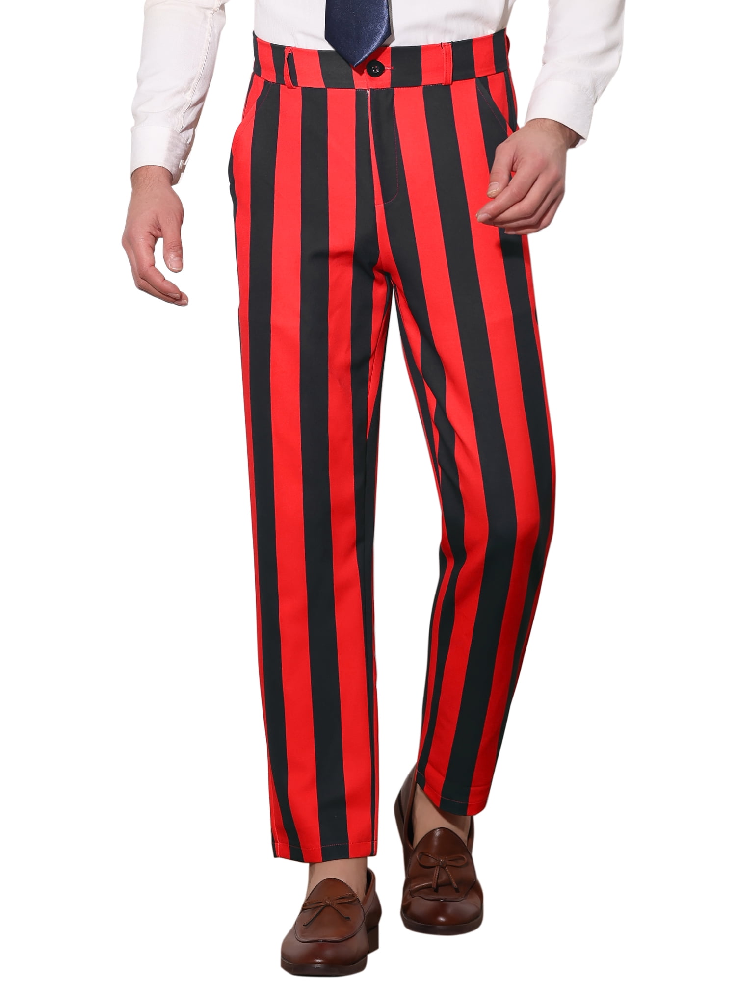 INSPIRE CHIC Men's Pants Stripes Zipper Closure Front Pockets Dress ...