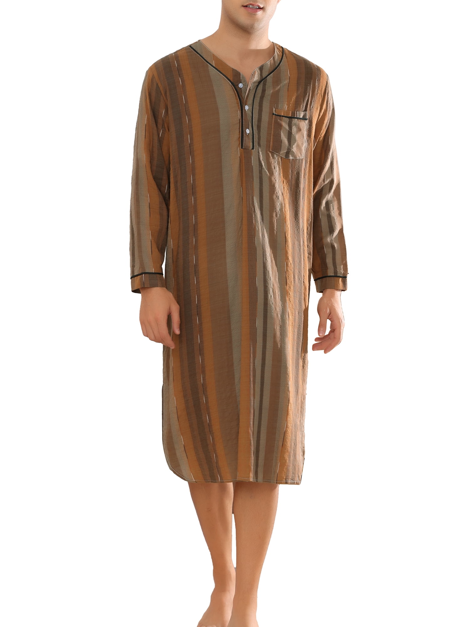INSPIRE CHIC Men's Striped Print Nightgown Long Sleeves Nightshirt ...