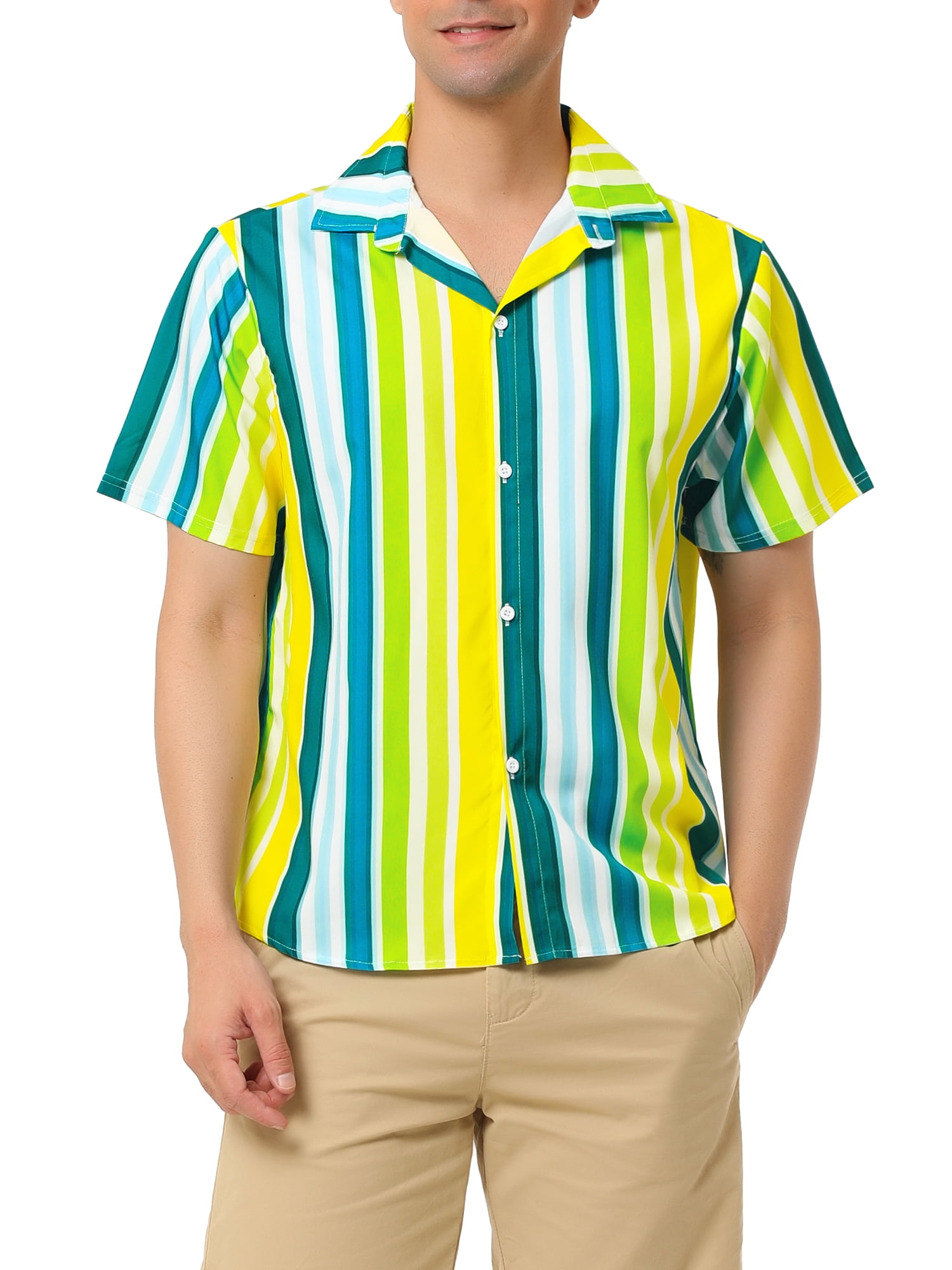 INSPIRE CHIC Men's Shirts Summer Striped Button Short Sleeve Beach ...
