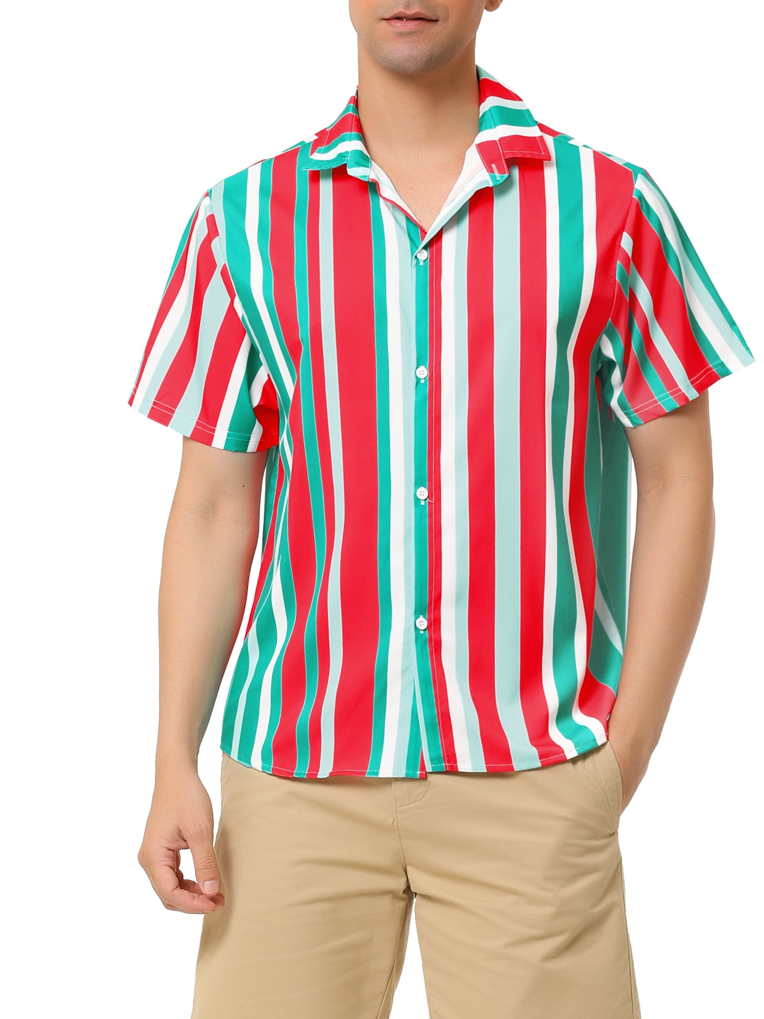 INSPIRE CHIC Men's Shirts Summer Striped Button Short Sleeve Beach ...