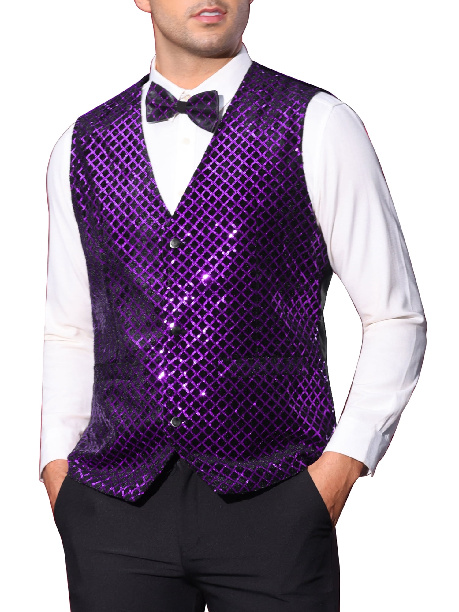 INSPIRE CHIC Men's Vest Argyle Sequin V-Neck Sleeveless Party Dress ...