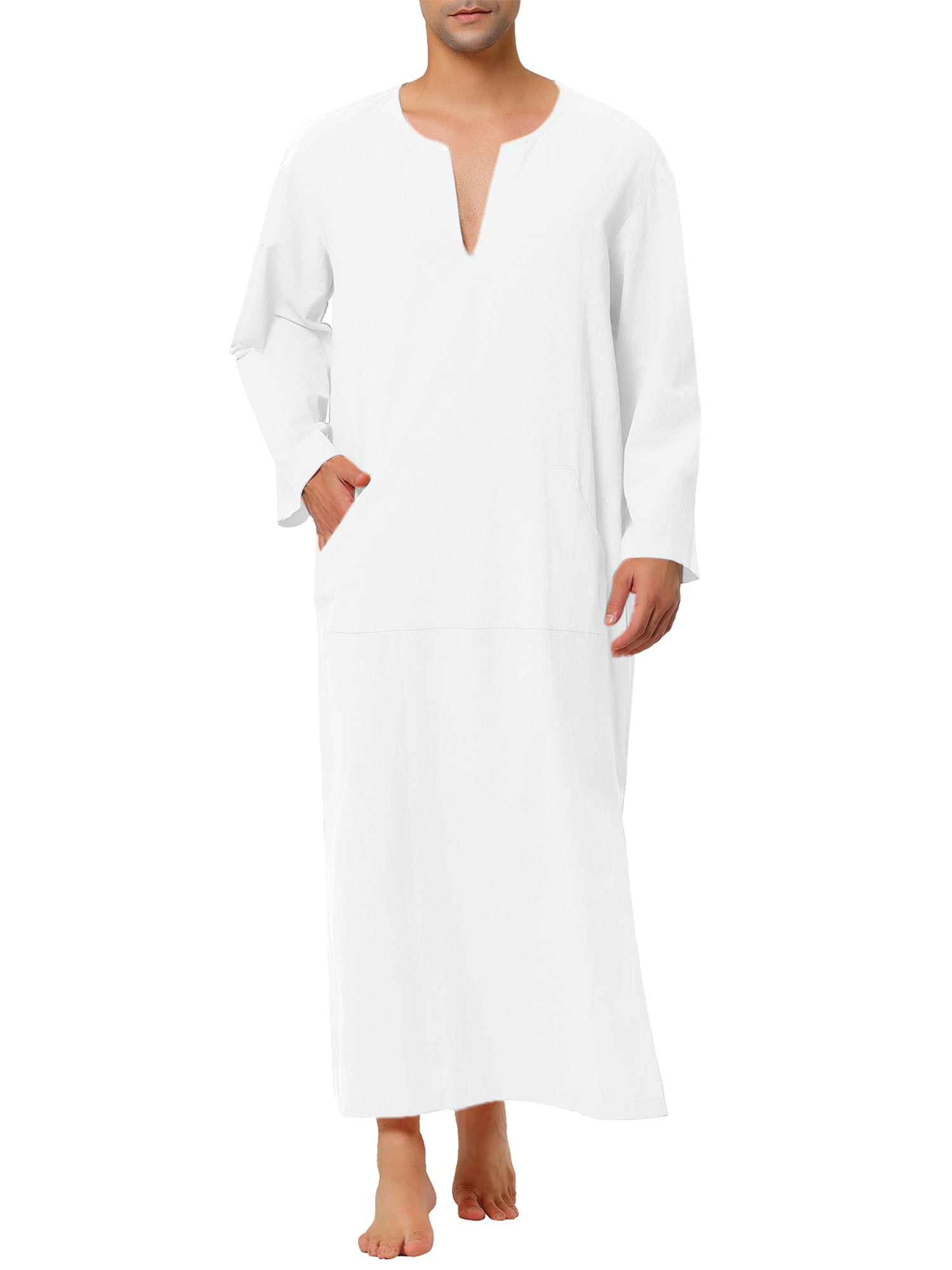 Lars Amadeus Men's V-Neck Short Sleeves Cotton Side Split Long ...