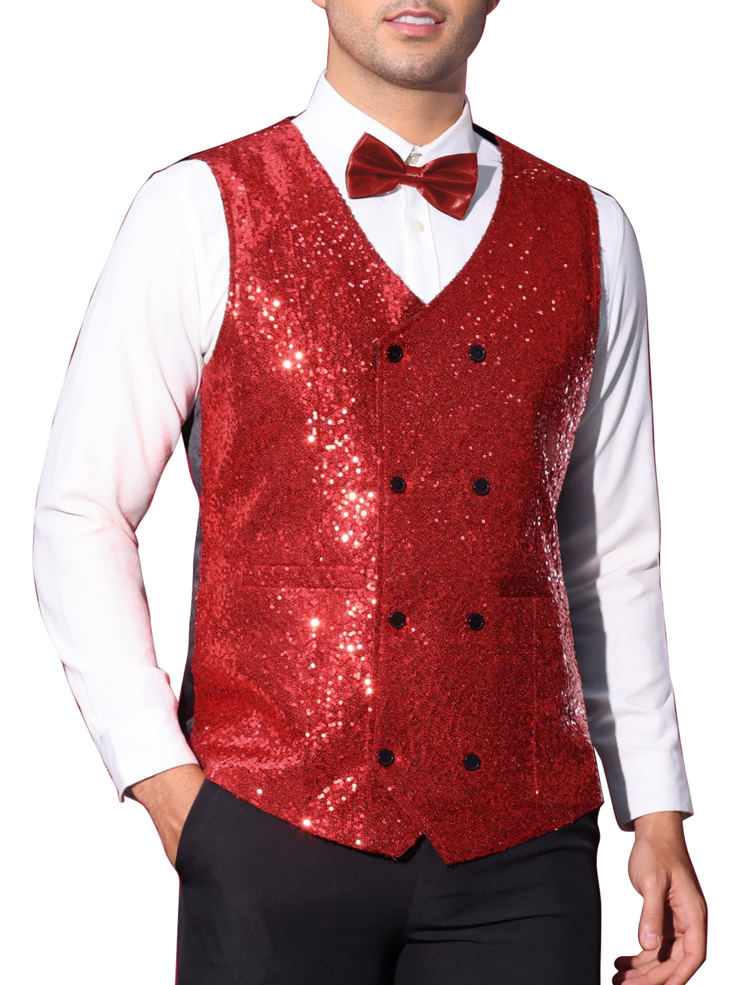 INSPIRE CHIC Men's V-Neck Slim Fit Double-Breasted Party Disco Prom ...