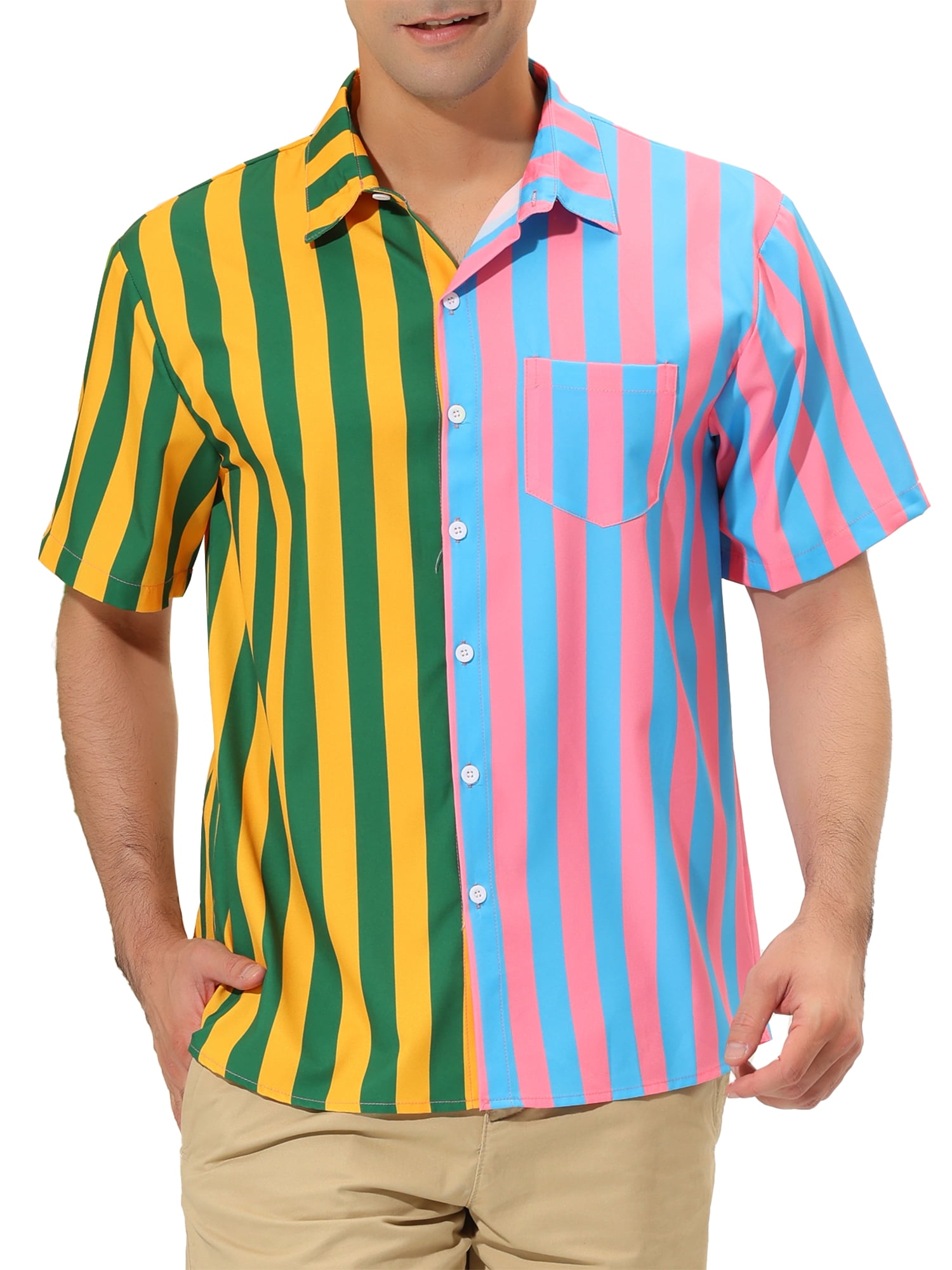 INSPIRE CHIC Men's Vertical Stripes Contrast Color Casual Summer ...
