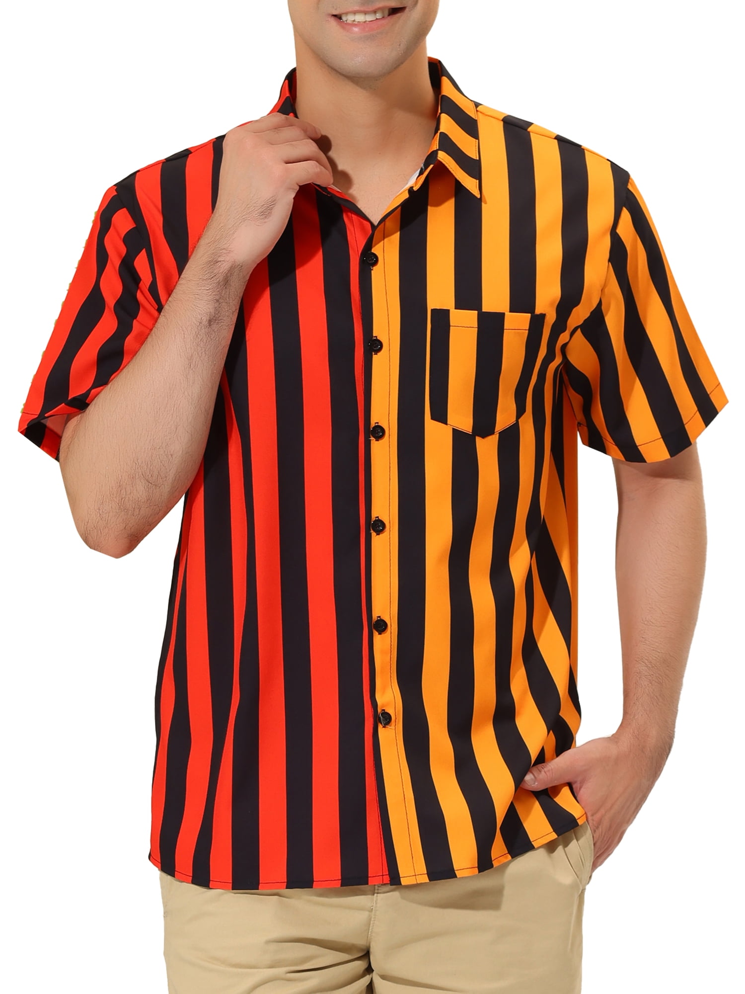 INSPIRE CHIC Men's Vertical Stripes Contrast Color Casual Summer ...