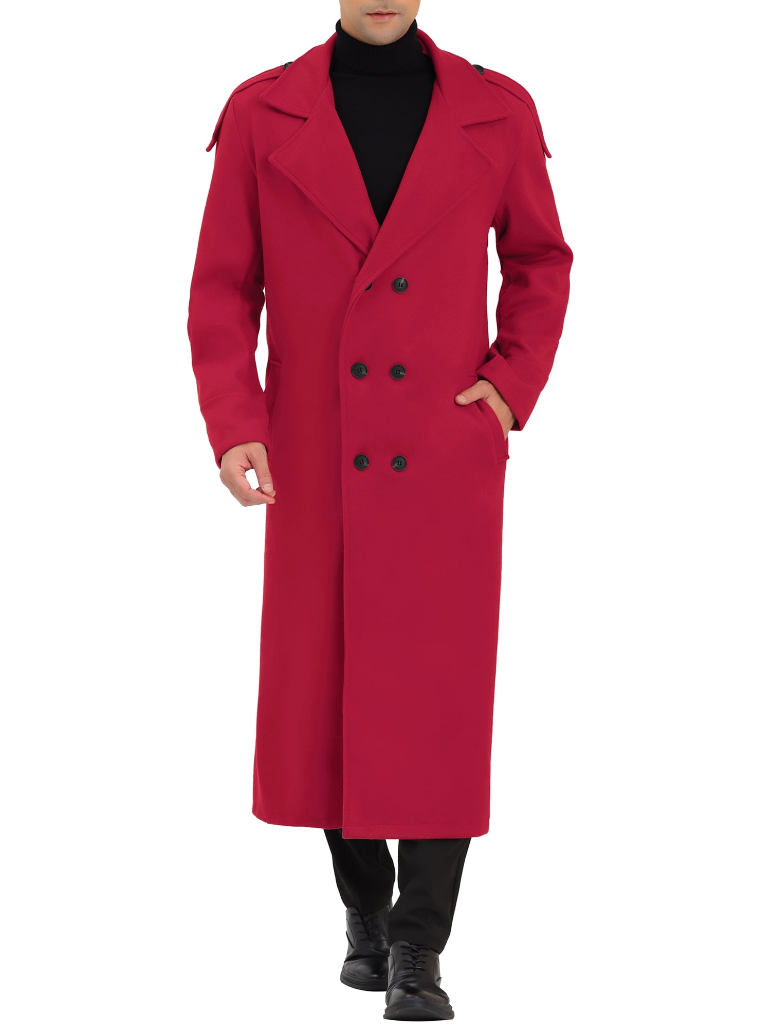 INSPIRE CHIC Men's Winter Pea Coat Notch Lapel Double Breasted Solid ...