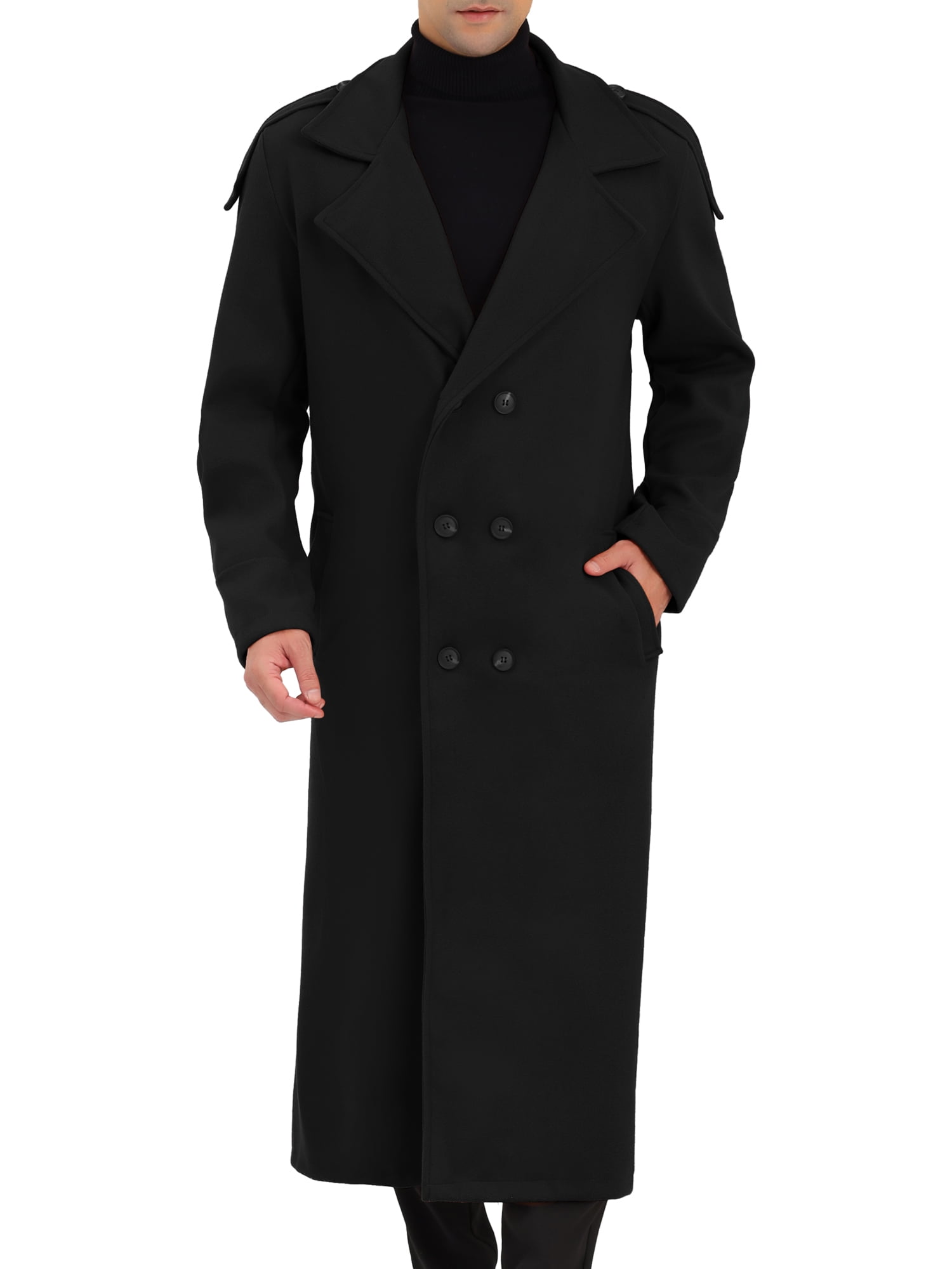 INSPIRE CHIC Men's Winter Pea Coat Notch Lapel Double Breasted Solid ...