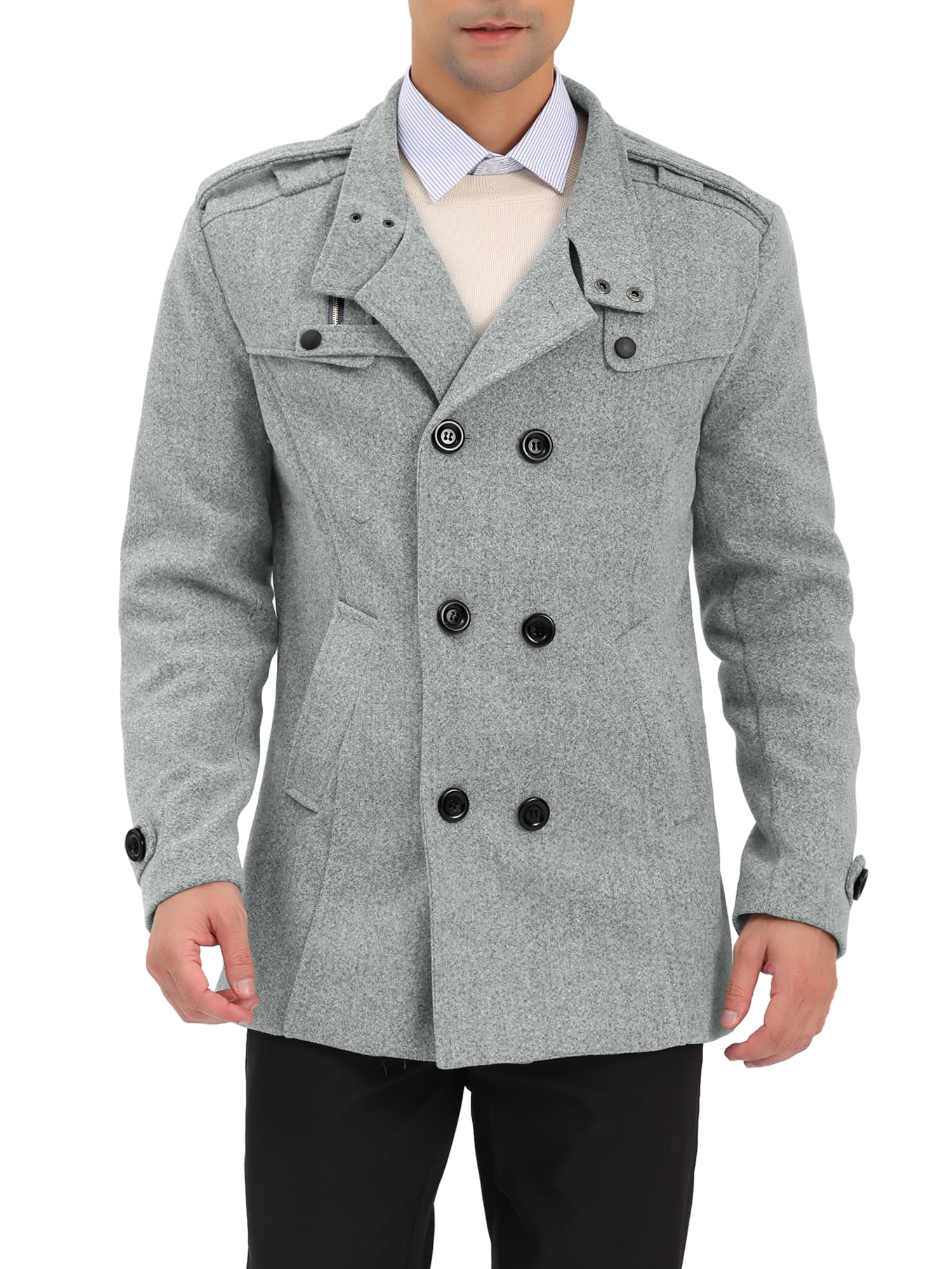 Lars Amadeus Men's Winter Trench Coat Stand Collar Double Breasted Pea ...