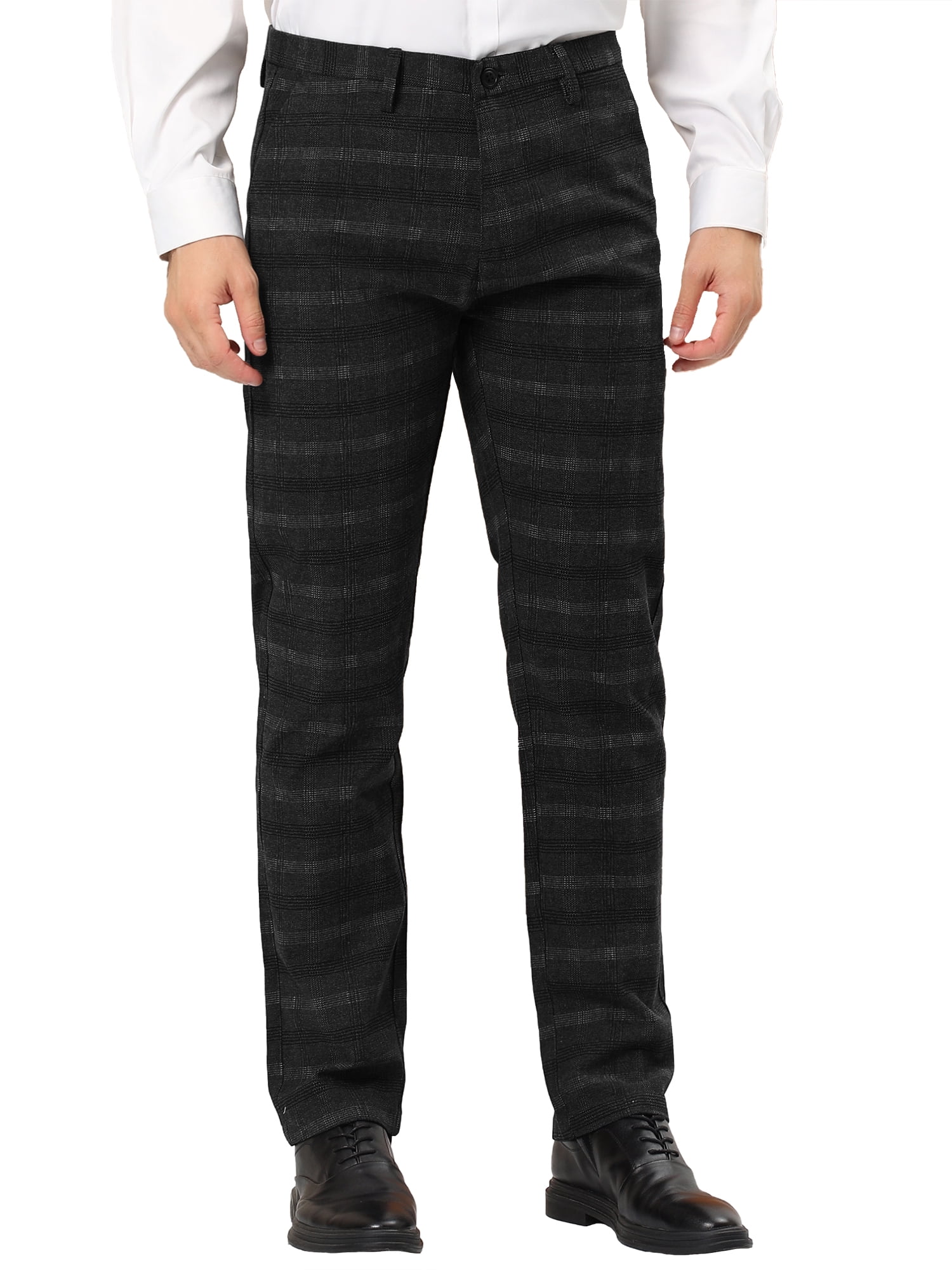 Lars Amadeus Men's Work Pants Plaid Printed Slim Fit Flat Front Checked ...