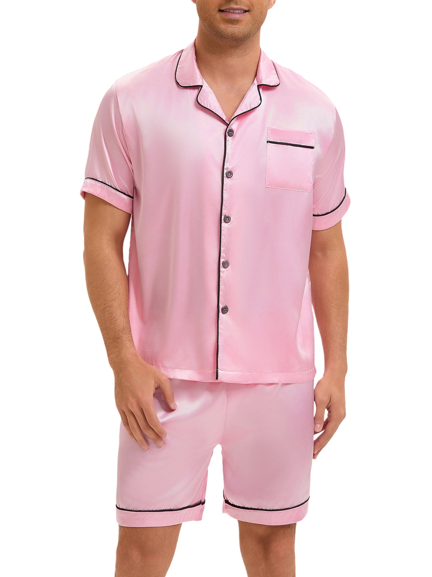 Lars Amadeus Mens Satin Pajama Sets Short Sleeves Summer 2 Piece ...