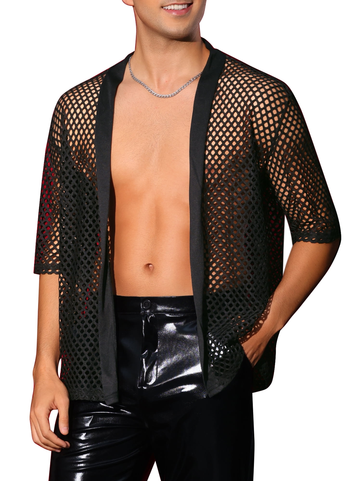 Lars Amadeus Mesh Sheer Cardigan for Men's Fishnet Open Front Party ...