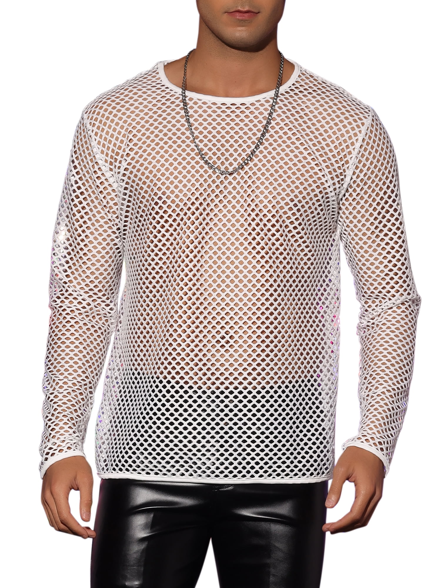 INSPIRE CHIC Mesh T-Shirt for Men's Long Sleeves See Through Sheer Top ...