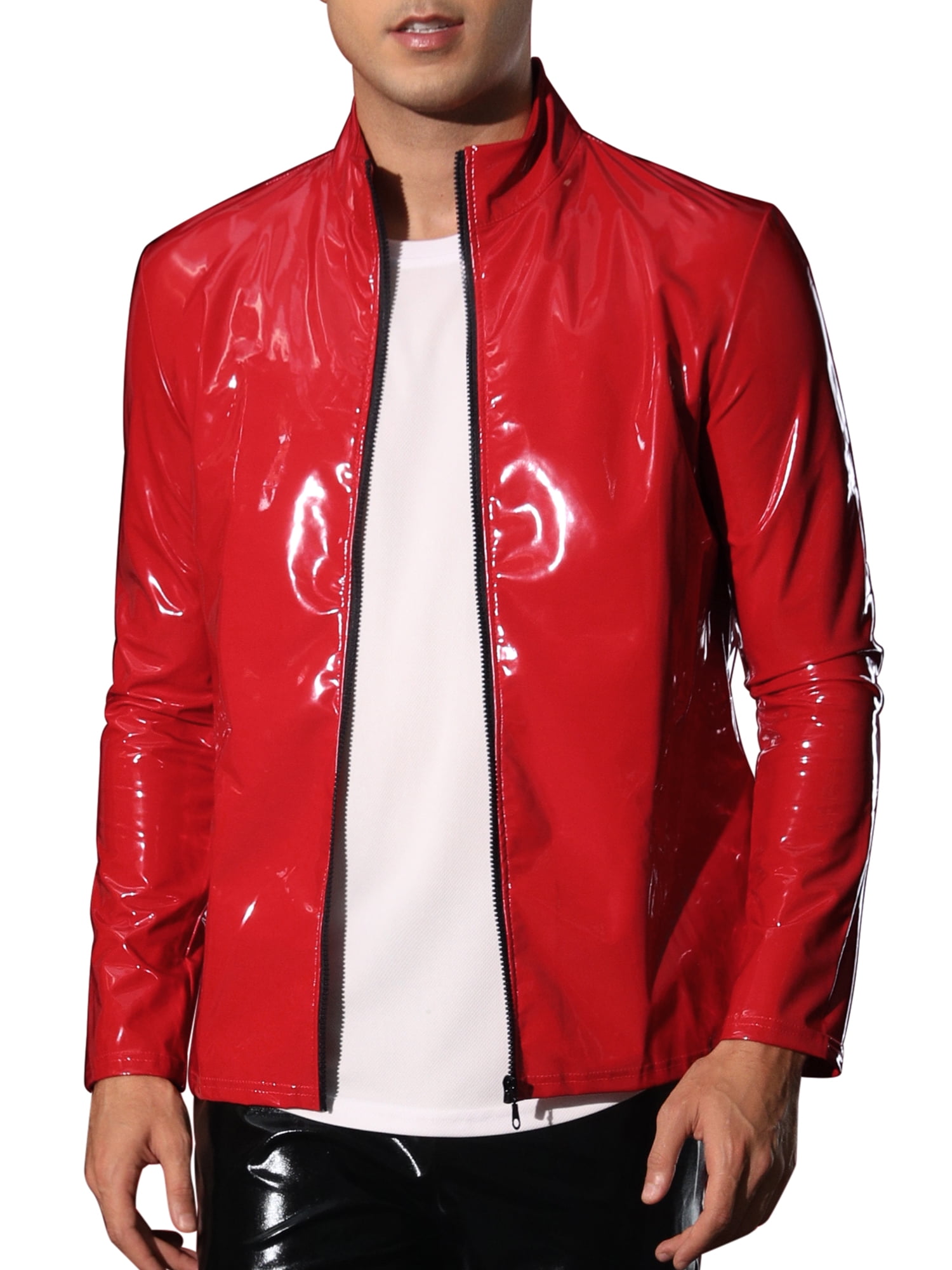 INSPIRE CHIC Metallic Jackets for Men's Shiny Party Nightclub Zipper PU ...