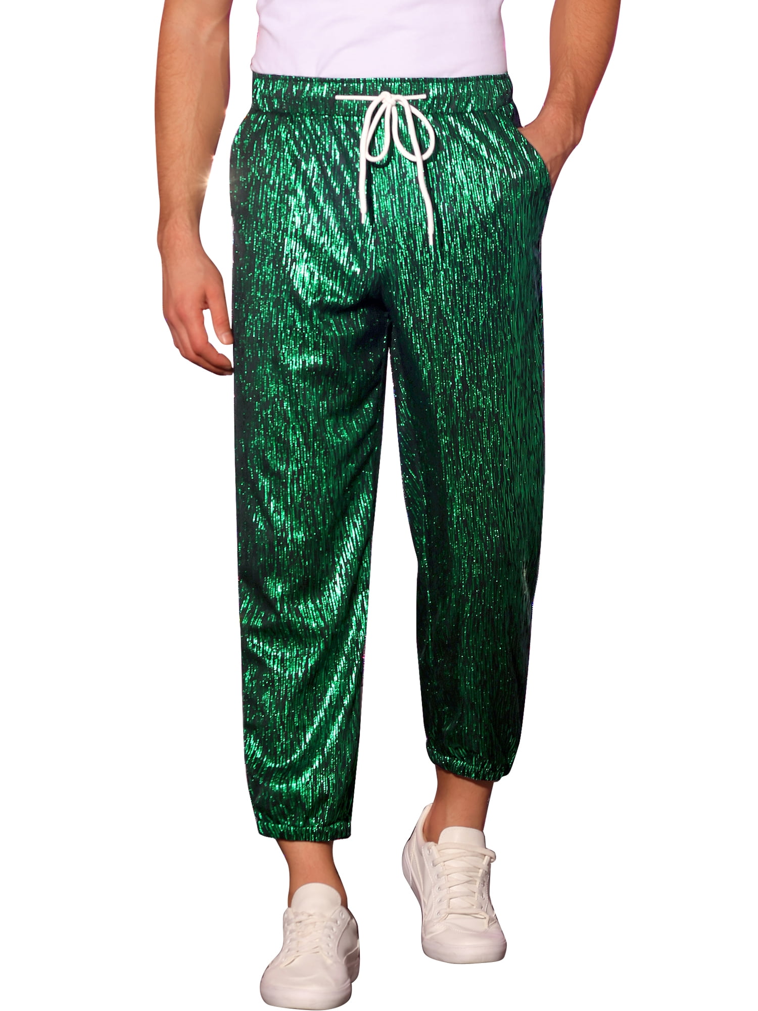 INSPIRE CHIC Metallic Jogger Pants for Men's Contrast Color Drawstring ...